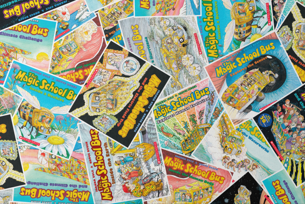 The Magic School Bus Book Toss Large Scale | Cotton Fabric by the Yard ...