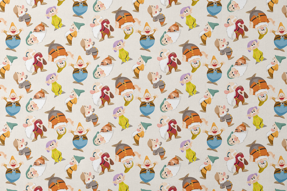 Disney Snow White Seven Helpers on Cream | Fabric by the Yard