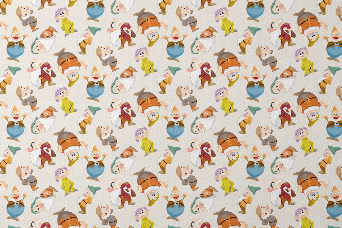 Disney Snow White Seven Helpers on Cream | Fabric by the Yard