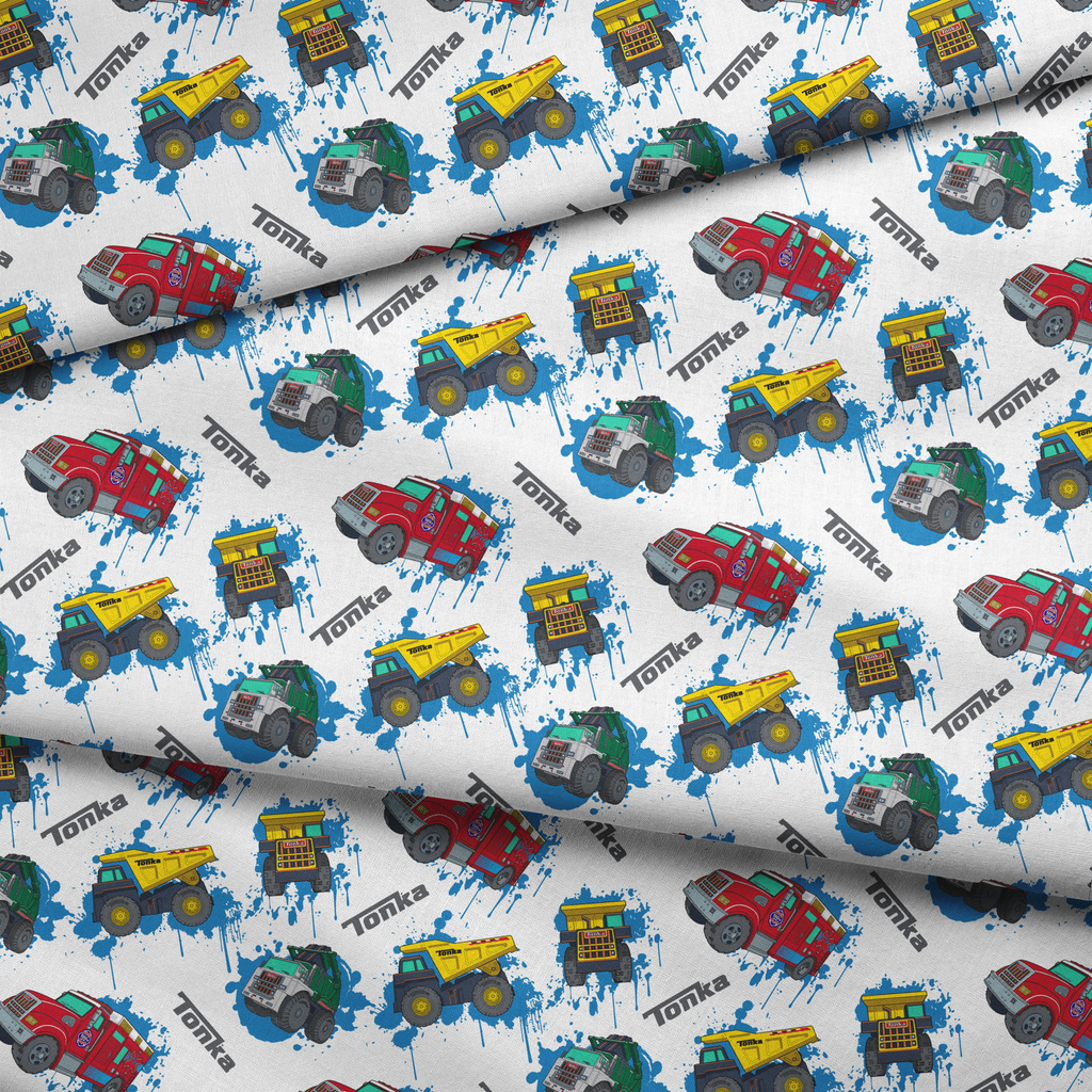 Hasbro Tonka Trucks Blue Paint Splatter | Fabric by the Yard