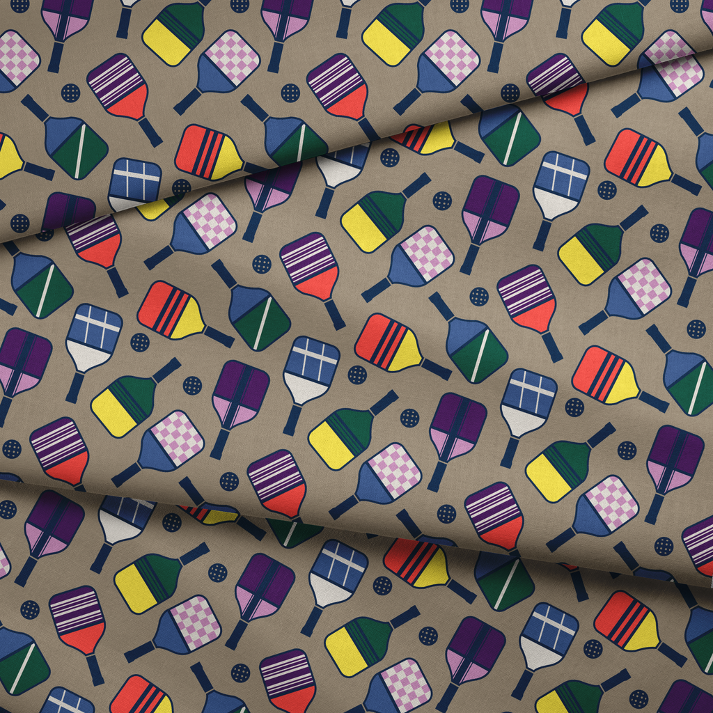 Pickleball Paddle Patch on Beige | Fabric by the Yard