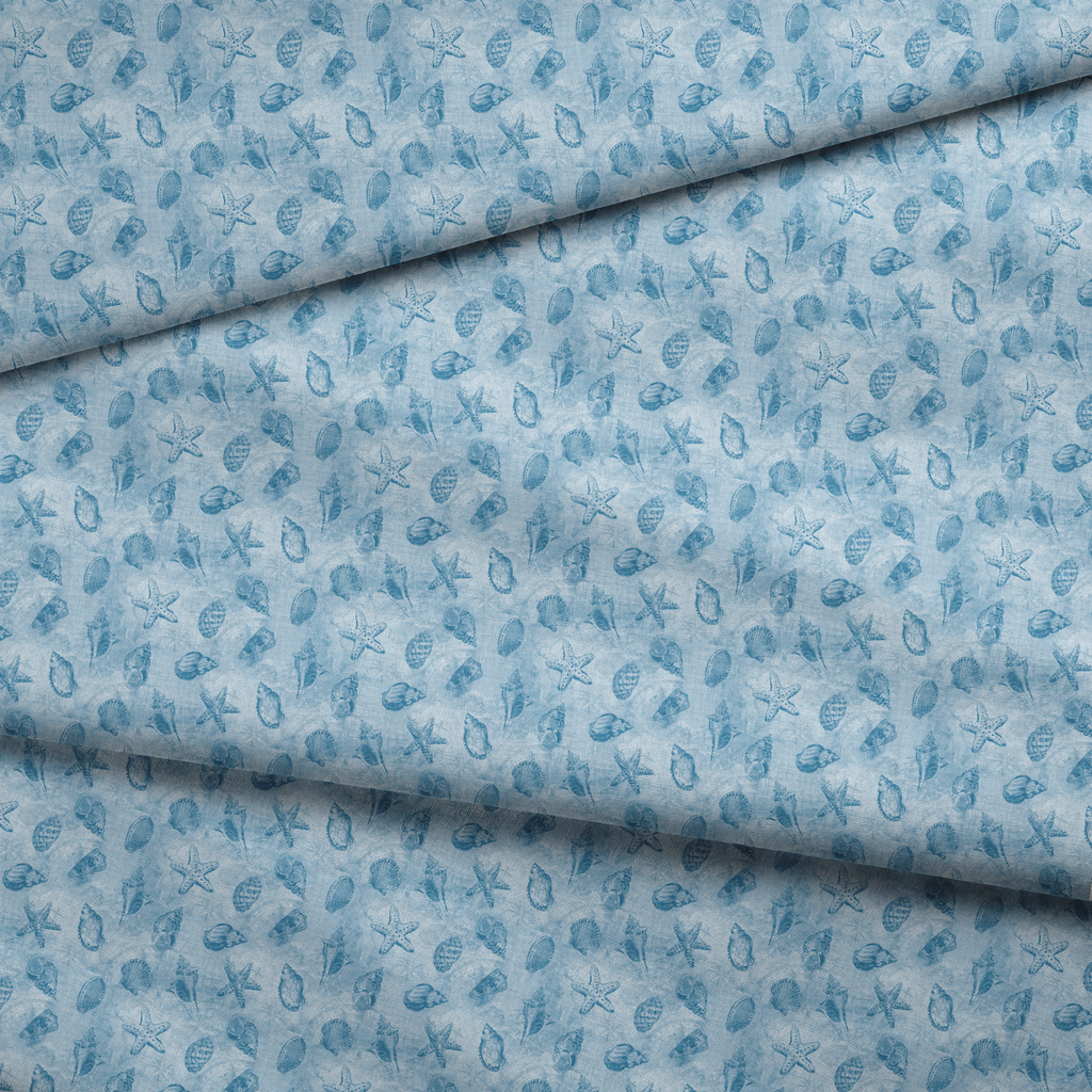 Shells and Starfish on Blue | Fabric by the Yard