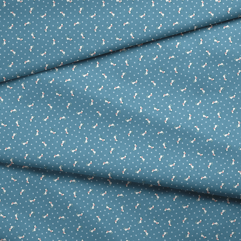 Cats Geo on Blue | Fabric by the Yard