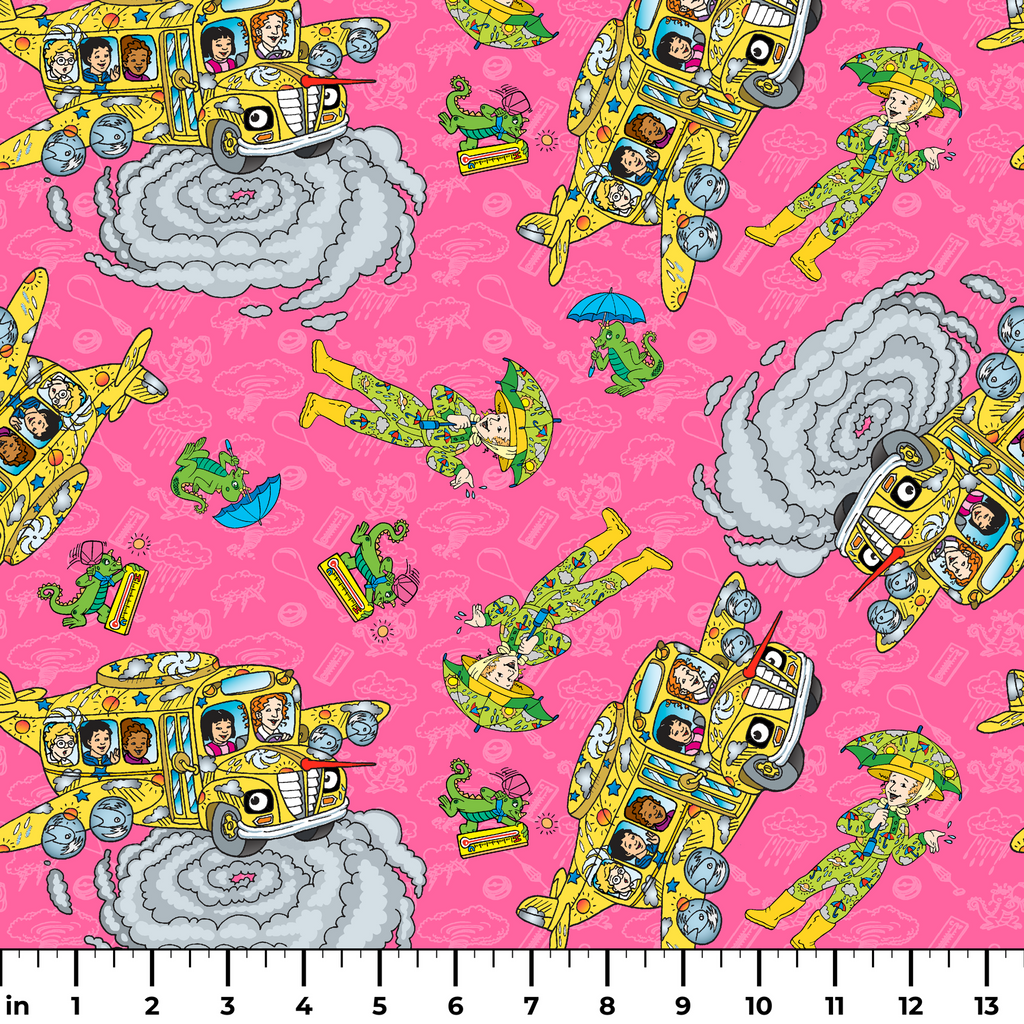 The Magic School Bus Weather Adventure on Pink | Cotton Fabric by the ...