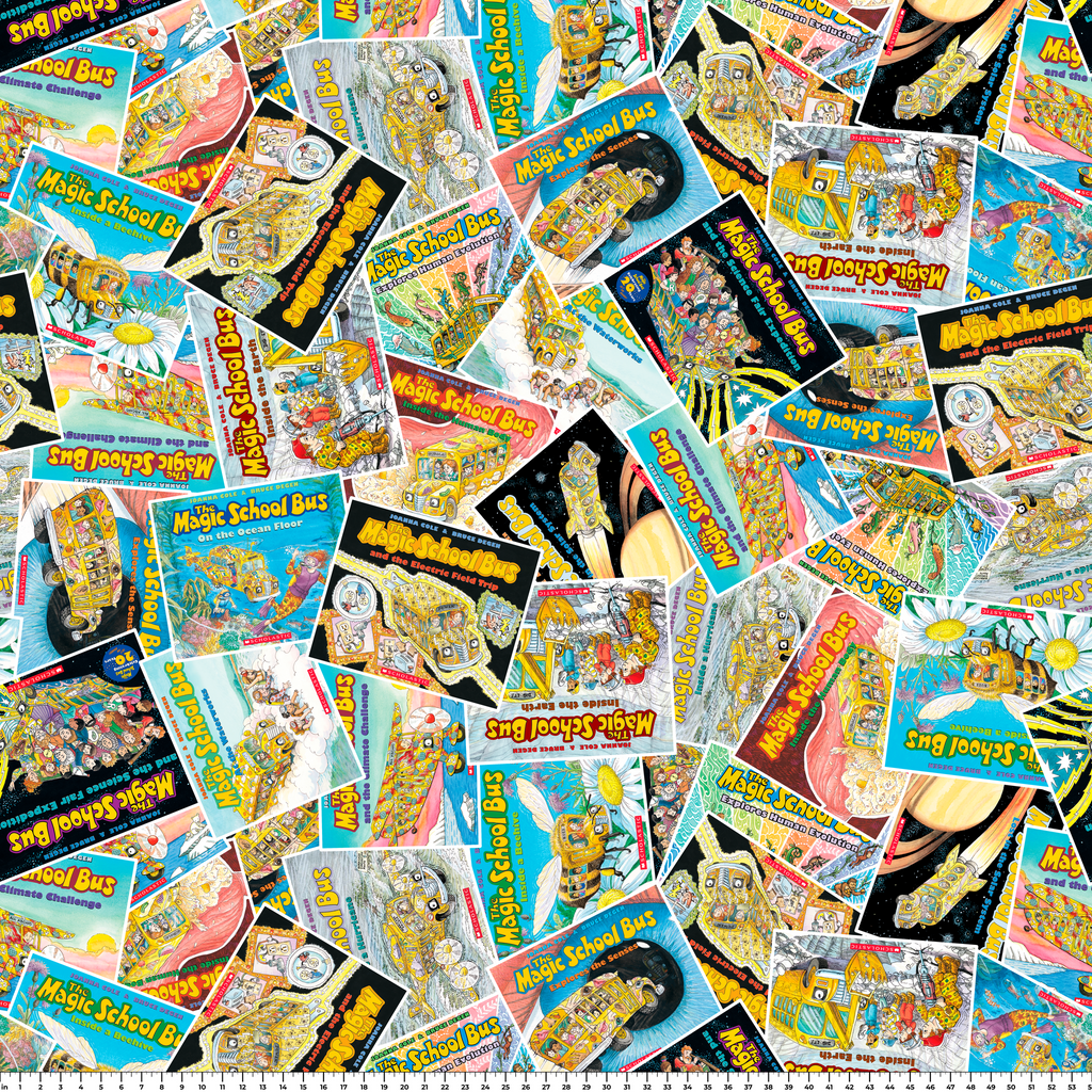 The Magic School Bus Book Toss Large Scale | Cotton Fabric by the Yard ...
