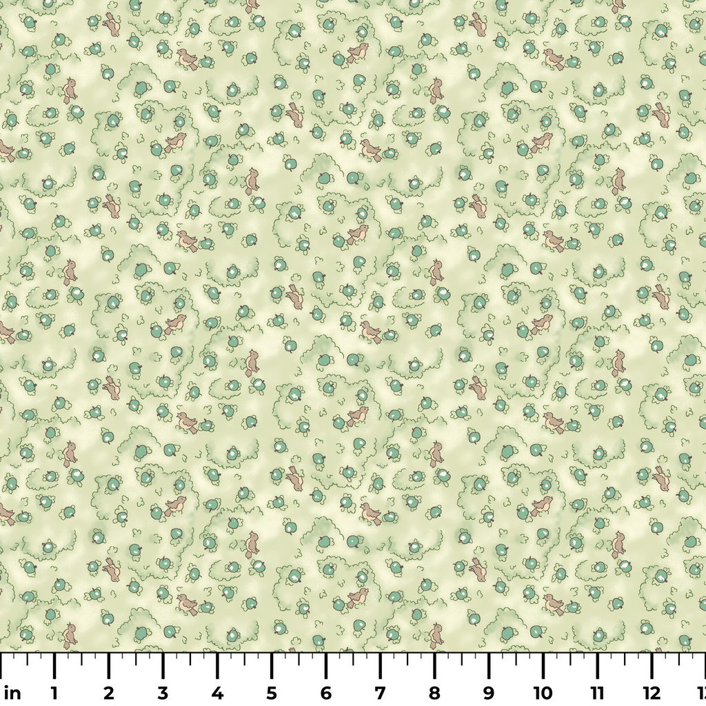 Raggedy Ann and Andy Birds with Apples Green | Fabric by the Yard
