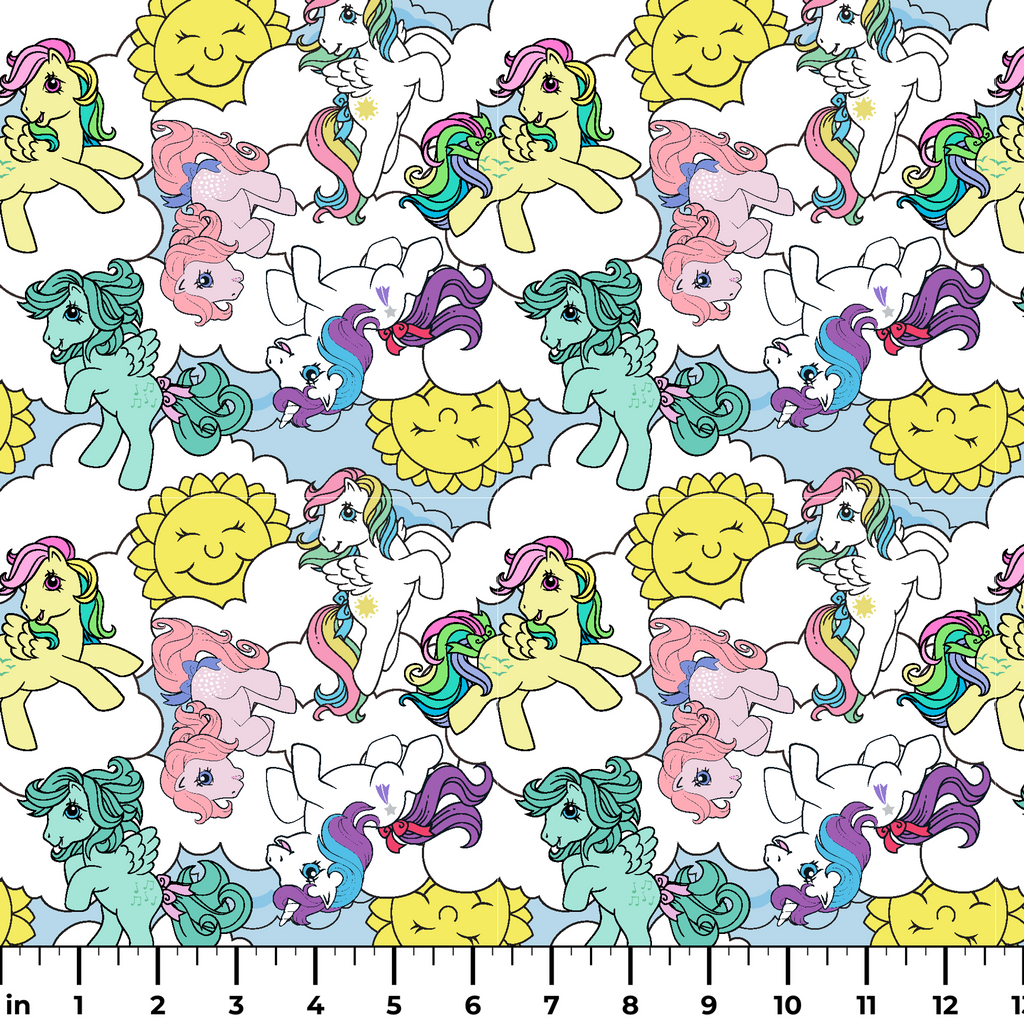 Hasbro My Little Pony Vintage Pastel Ponies on Clouds | Fabric by the Yard