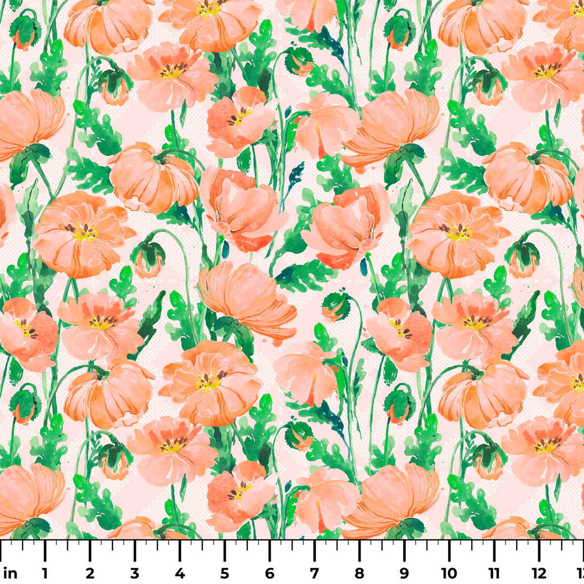 Holly Thomas Peach Poppies Watercolor Floral | Fabric by the Yard