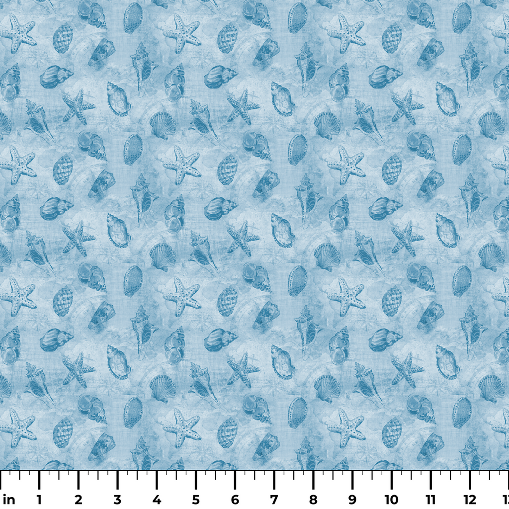 Shells and Starfish on Blue | Fabric by the Yard