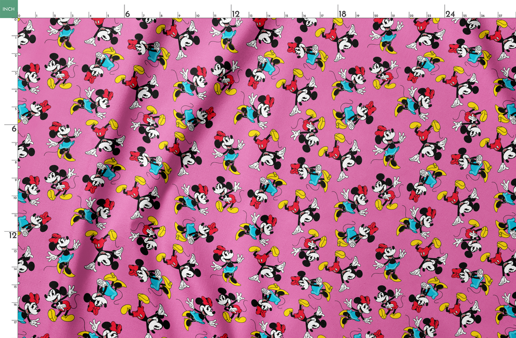 Disney Mickey and Minnie Vintage Happy on Pink | Fabric by the Yard