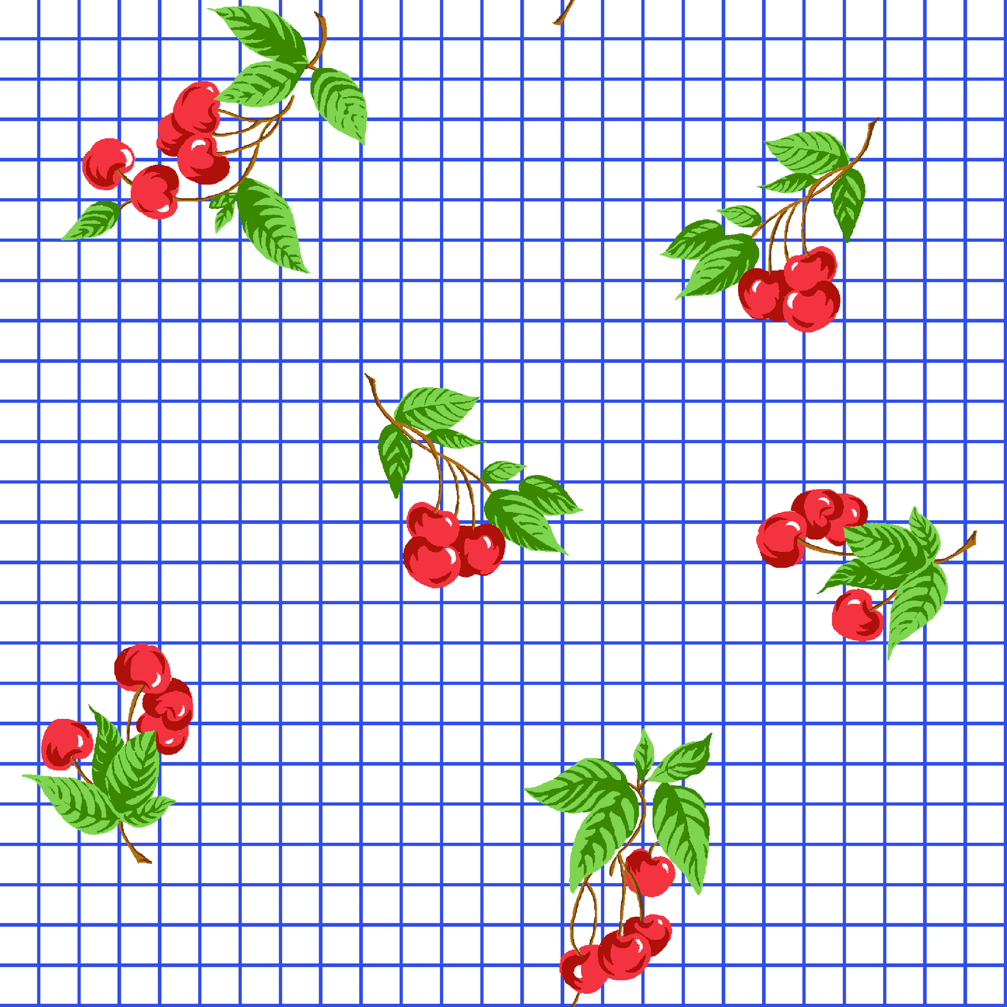 Cherry Grid Pattern on White | Fabric by the Yard