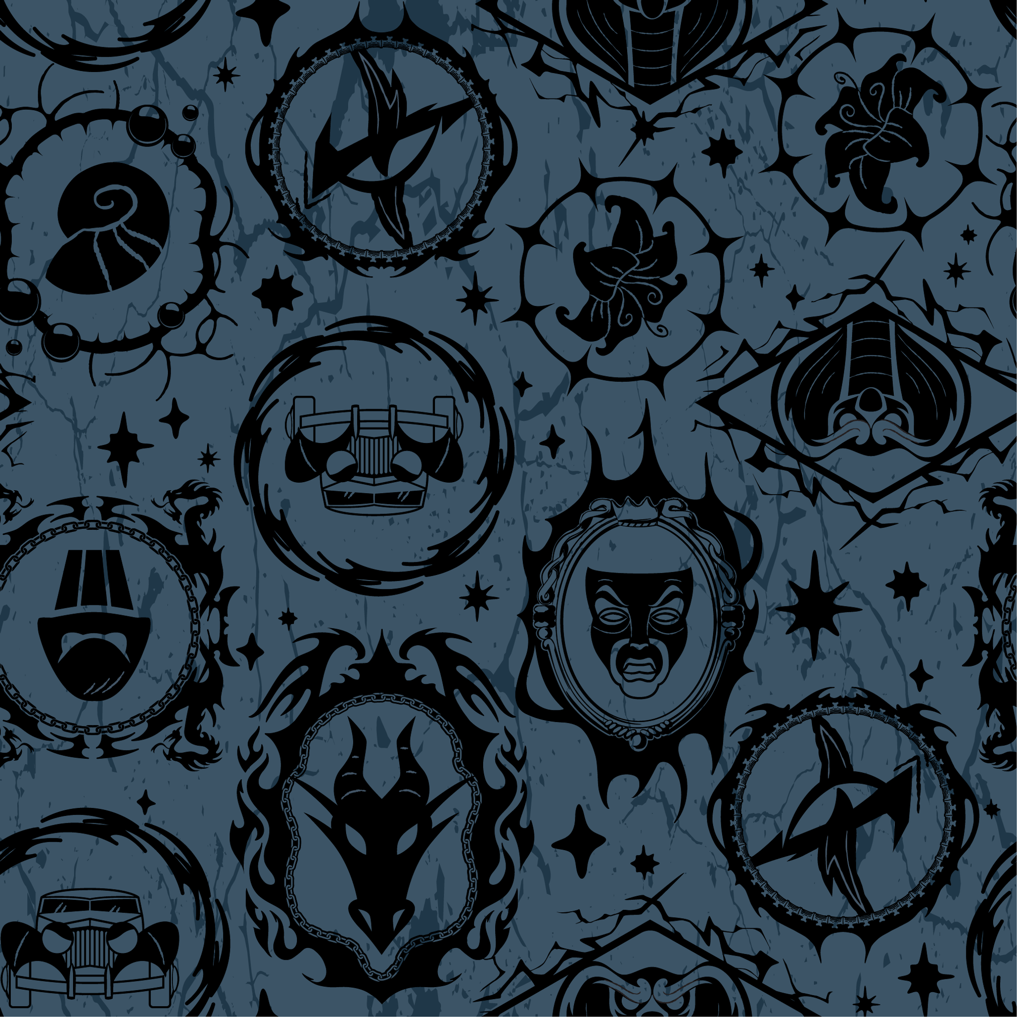 Disney Villains Icon Badges on Dark Blue