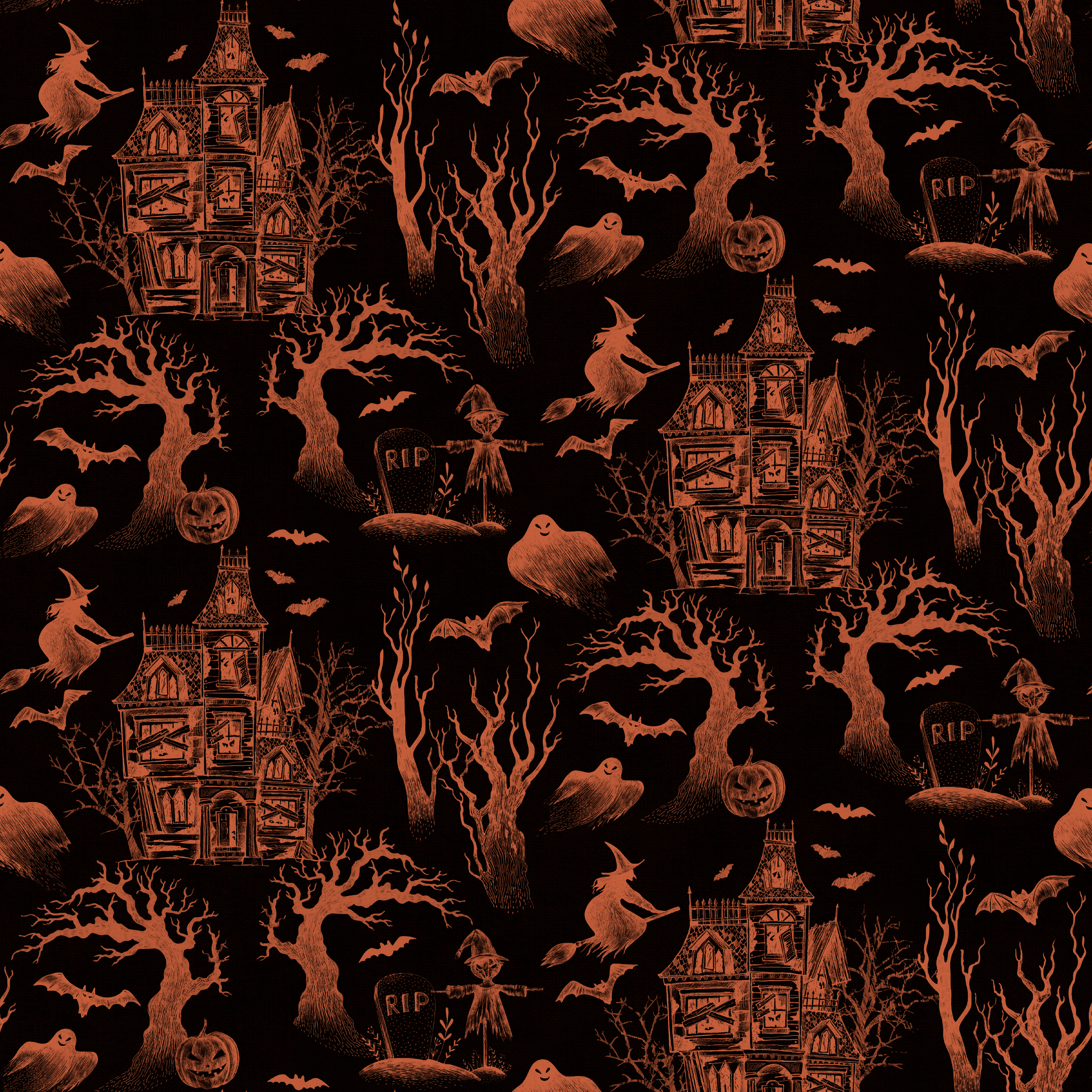 Kate Ward Thacker - Vintage Halloween Wicked Night on Black | Fabric by ...