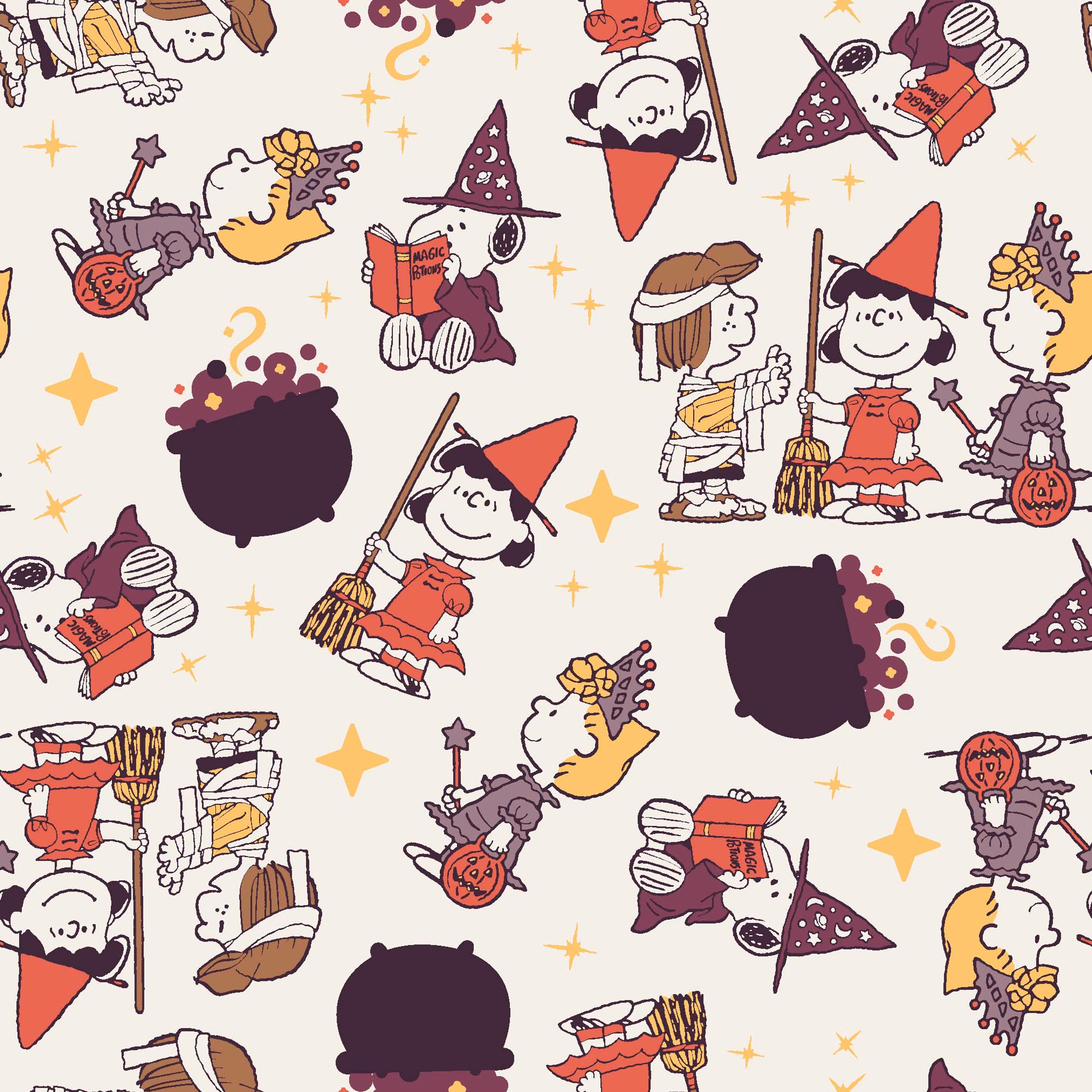 Peanuts Halloween Witch Fun on Cream | Fabric by the Yard