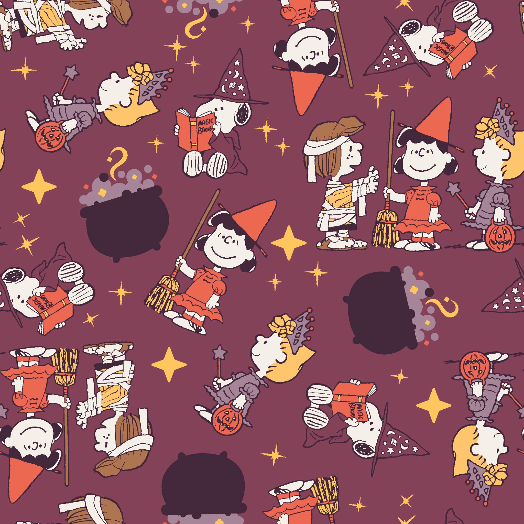 Peanuts Halloween Witch Fun on Purple | Fabric by the Yard
