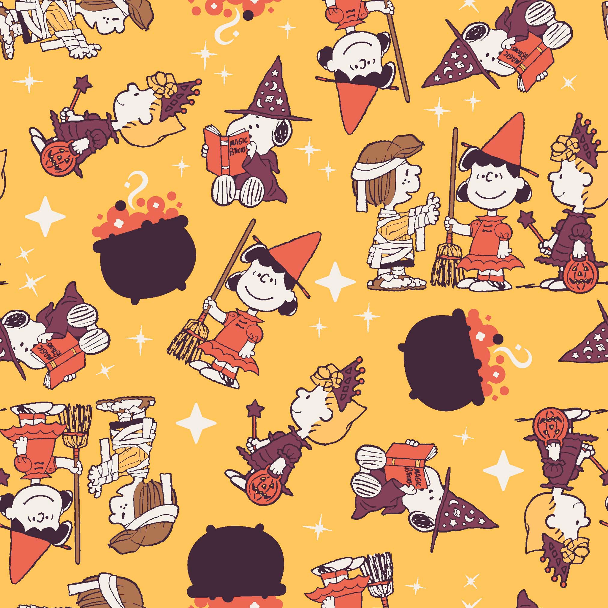 Peanuts Halloween Witch Fun on Yellow | Fabric by the Yard