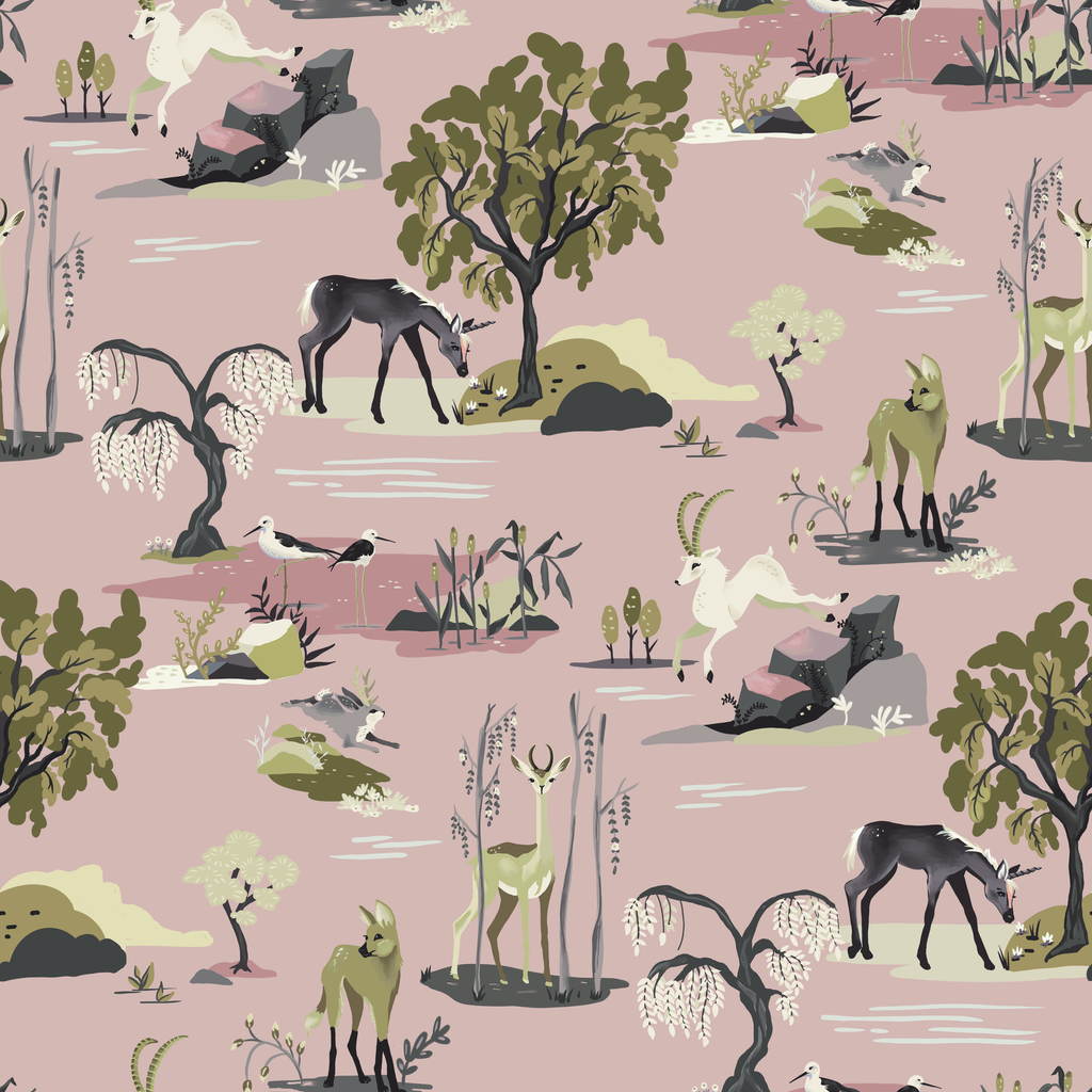 Whiskey Ginger Animals Pink | Peel & Stick Wallpaper