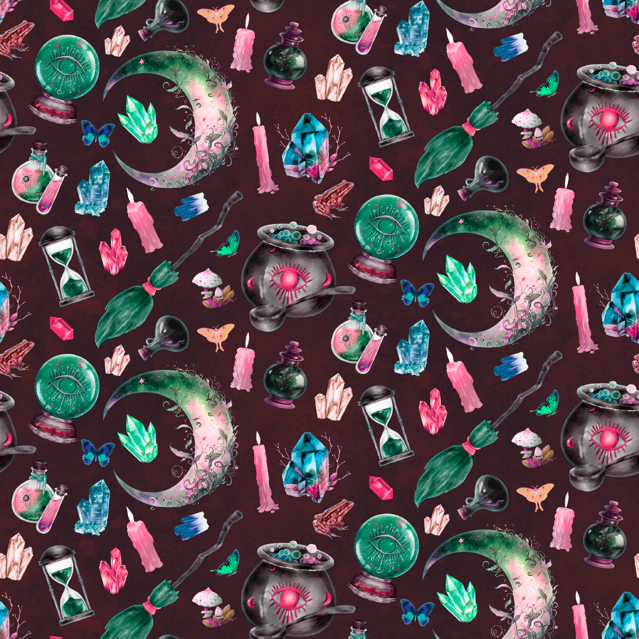 Kate Ward Thacker - Celestial Crystals - Burgundy | Fabric by the Yard