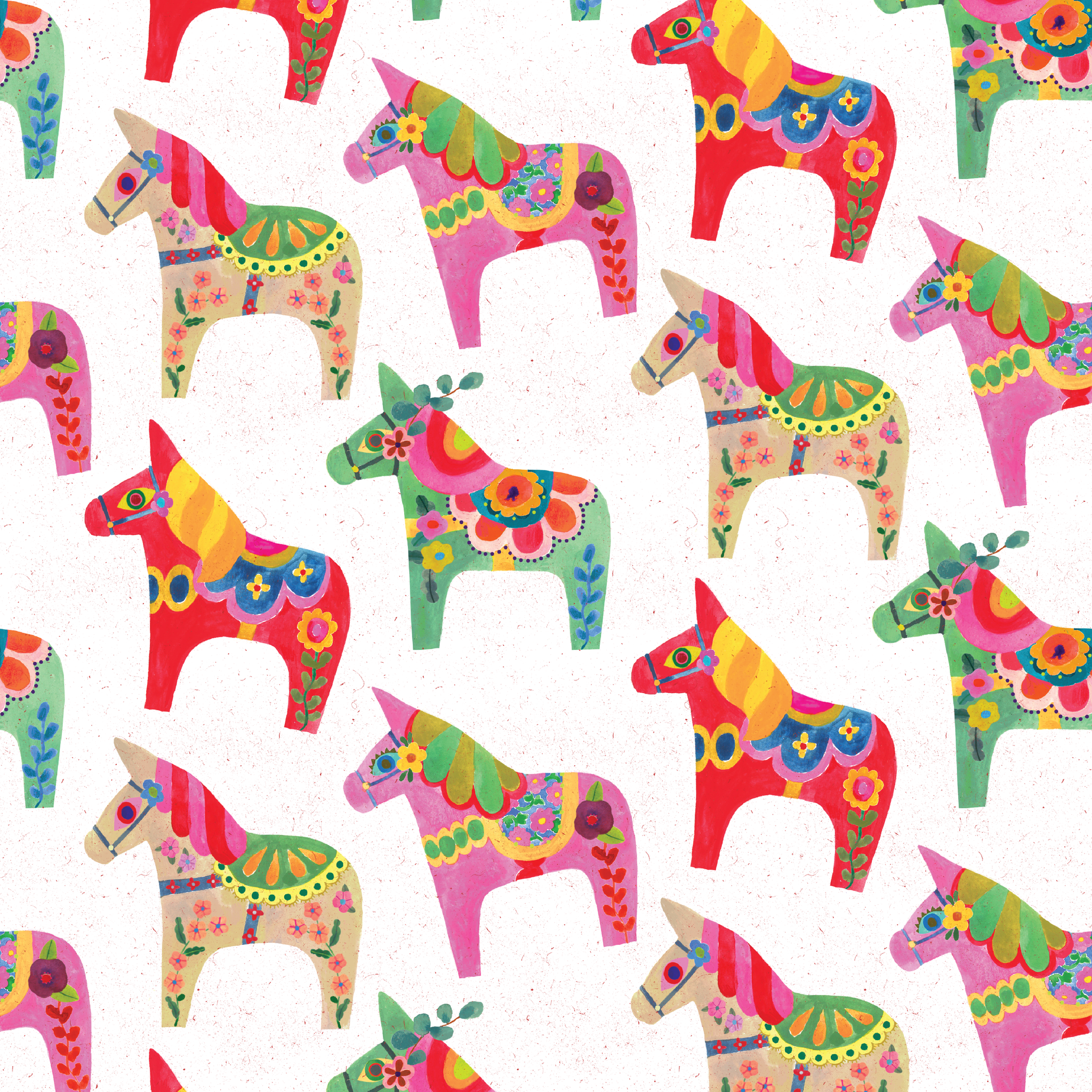 Shannon Snow Folk Horses on Cream | Fabric by the Yard