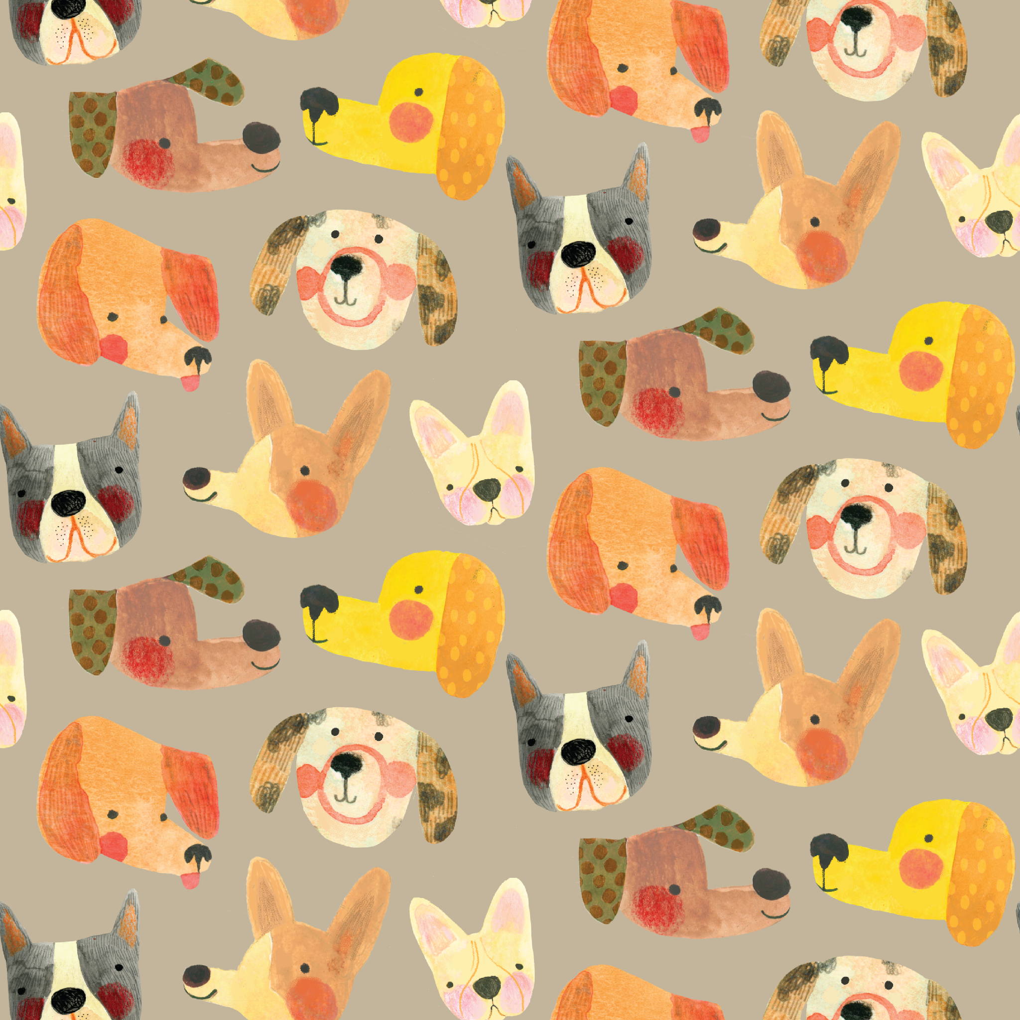 Shannon Snow Dog Faces on Gray | Fabric by the Yard