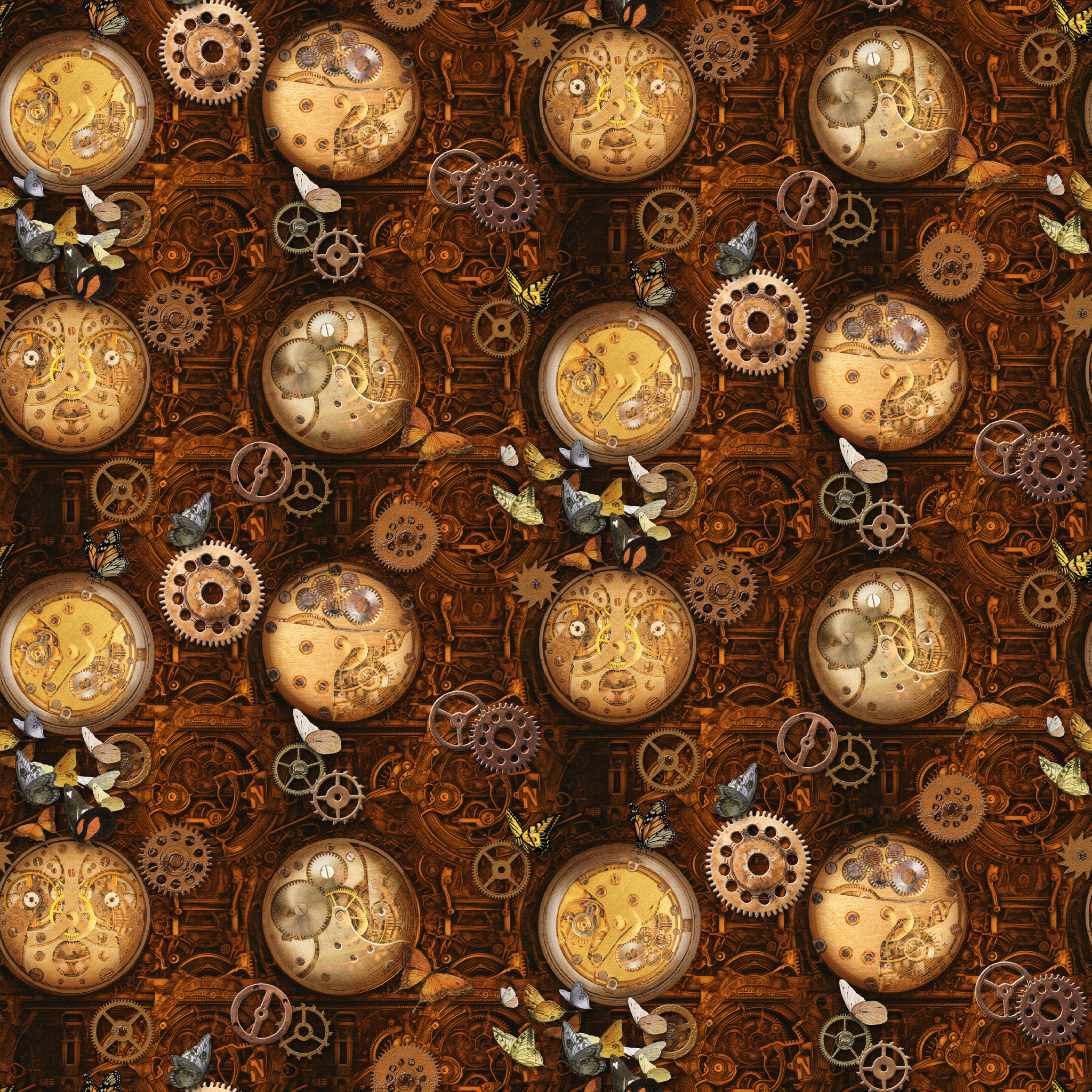Kate Ward Thacker - Clockwork Butterfly - Vintage Steampunk | Fabric by ...