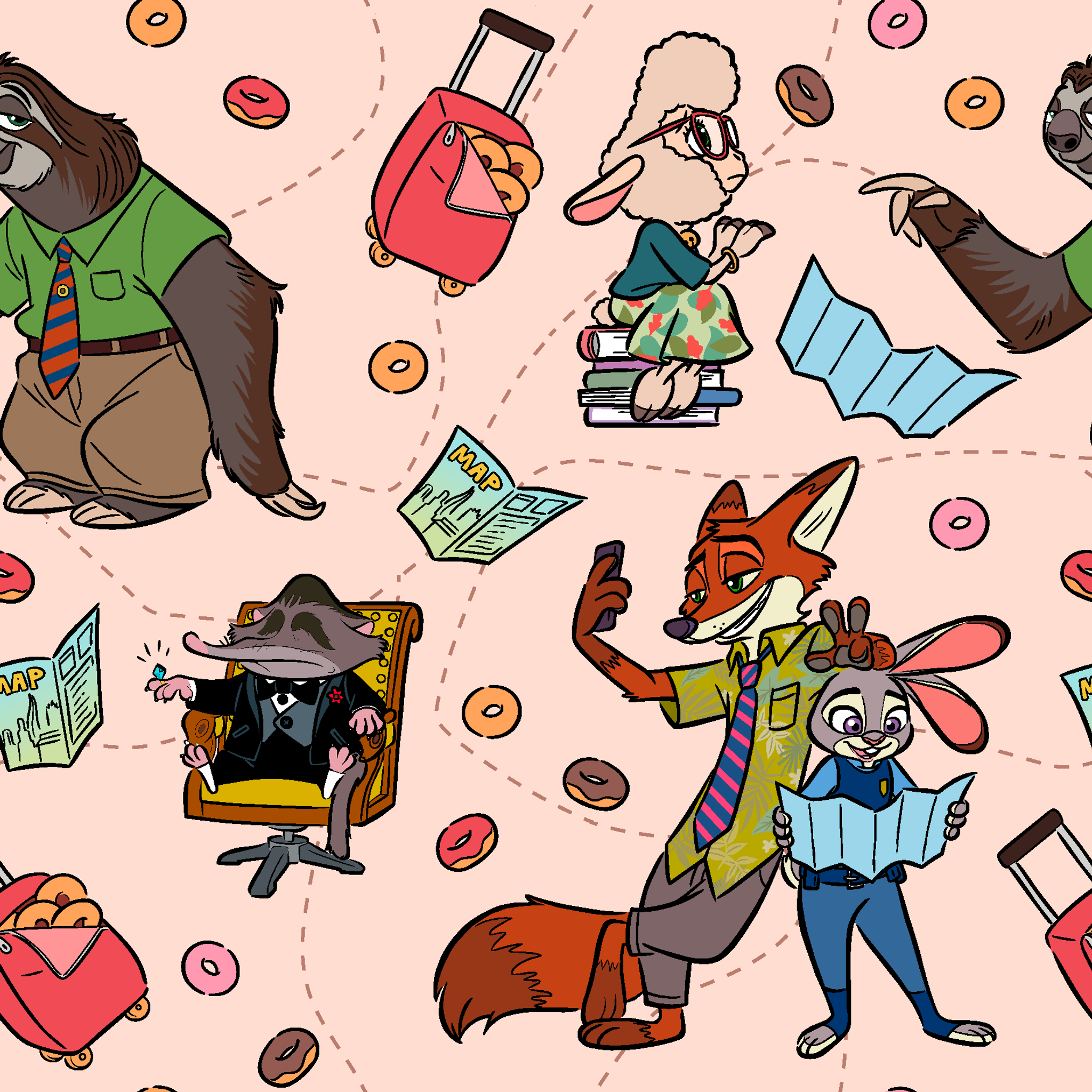 Disney Zootopia Map Travels on Pink | Fabric by the Yard