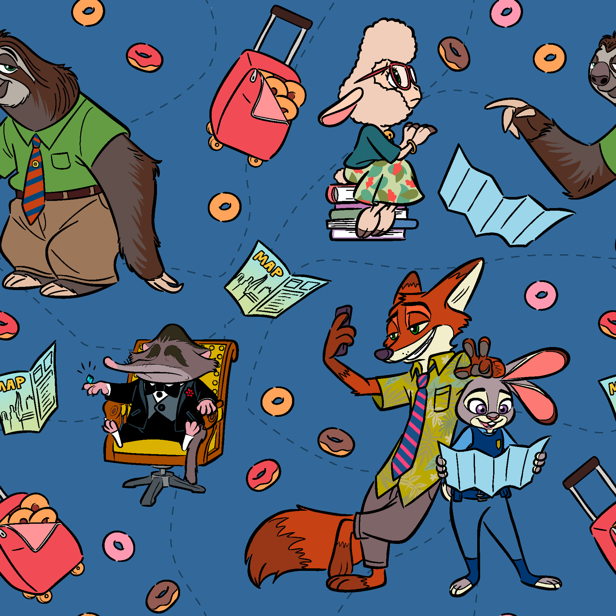Disney Zootopia Map Travels on Blue | Fabric by the Yard