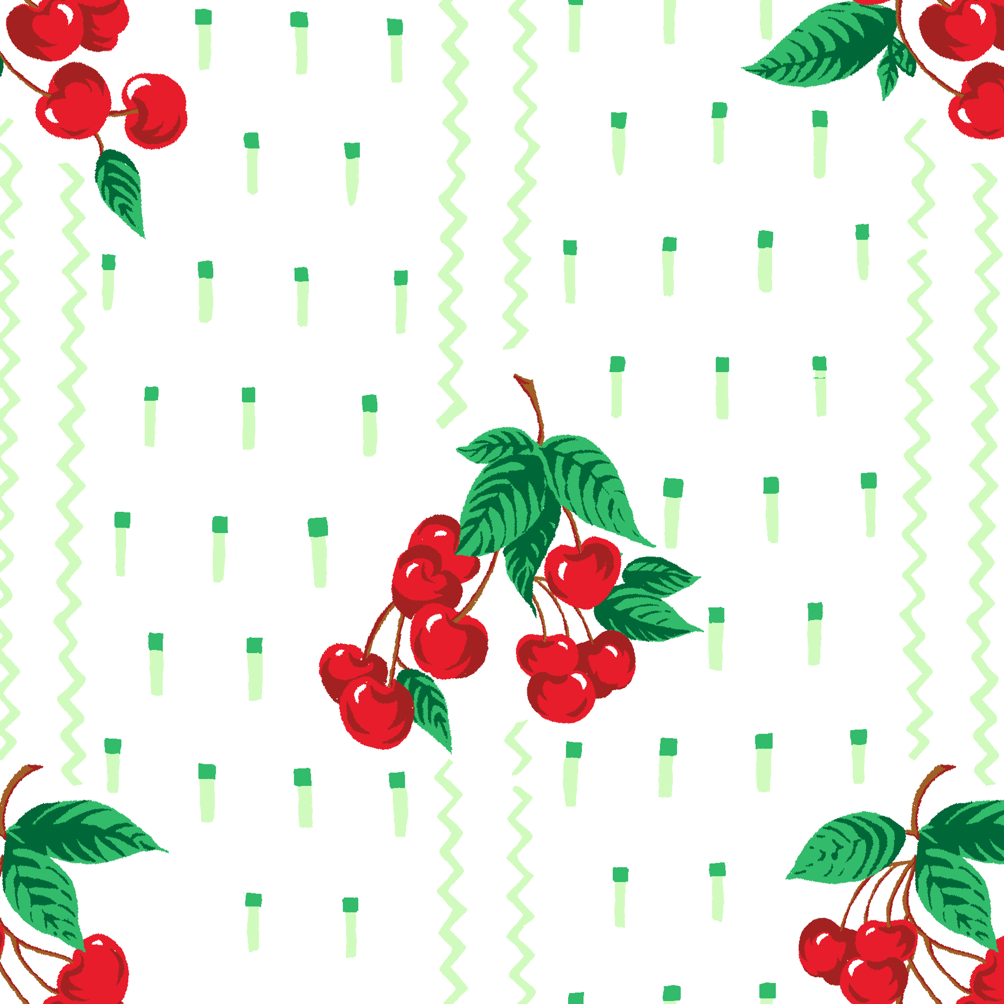 Vintage Cherry Pattern on Mint Lattice | Fabric by the Yard