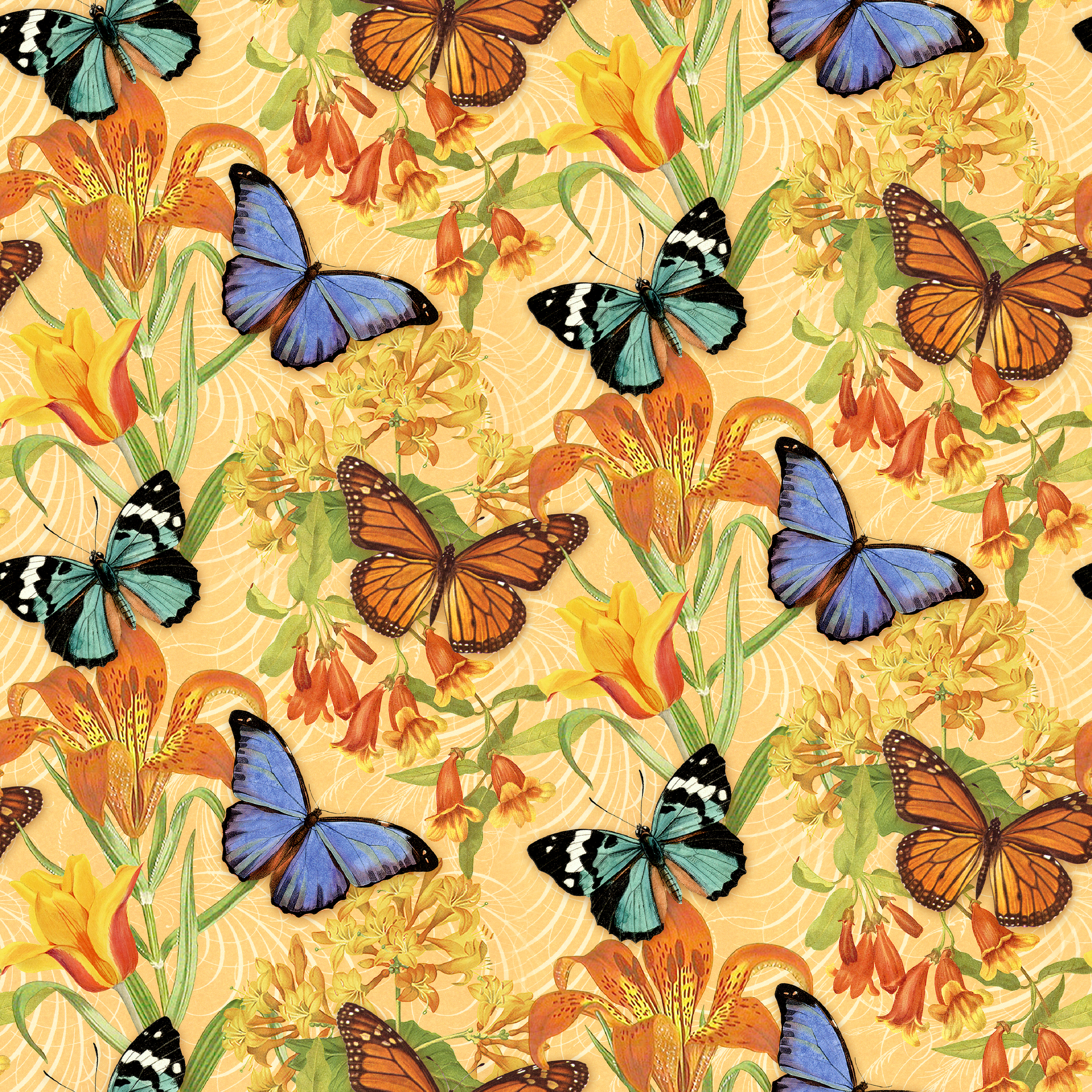Kate Ward Thacker - Butterfly Garden - Golden Floral | Fabric by the Yard