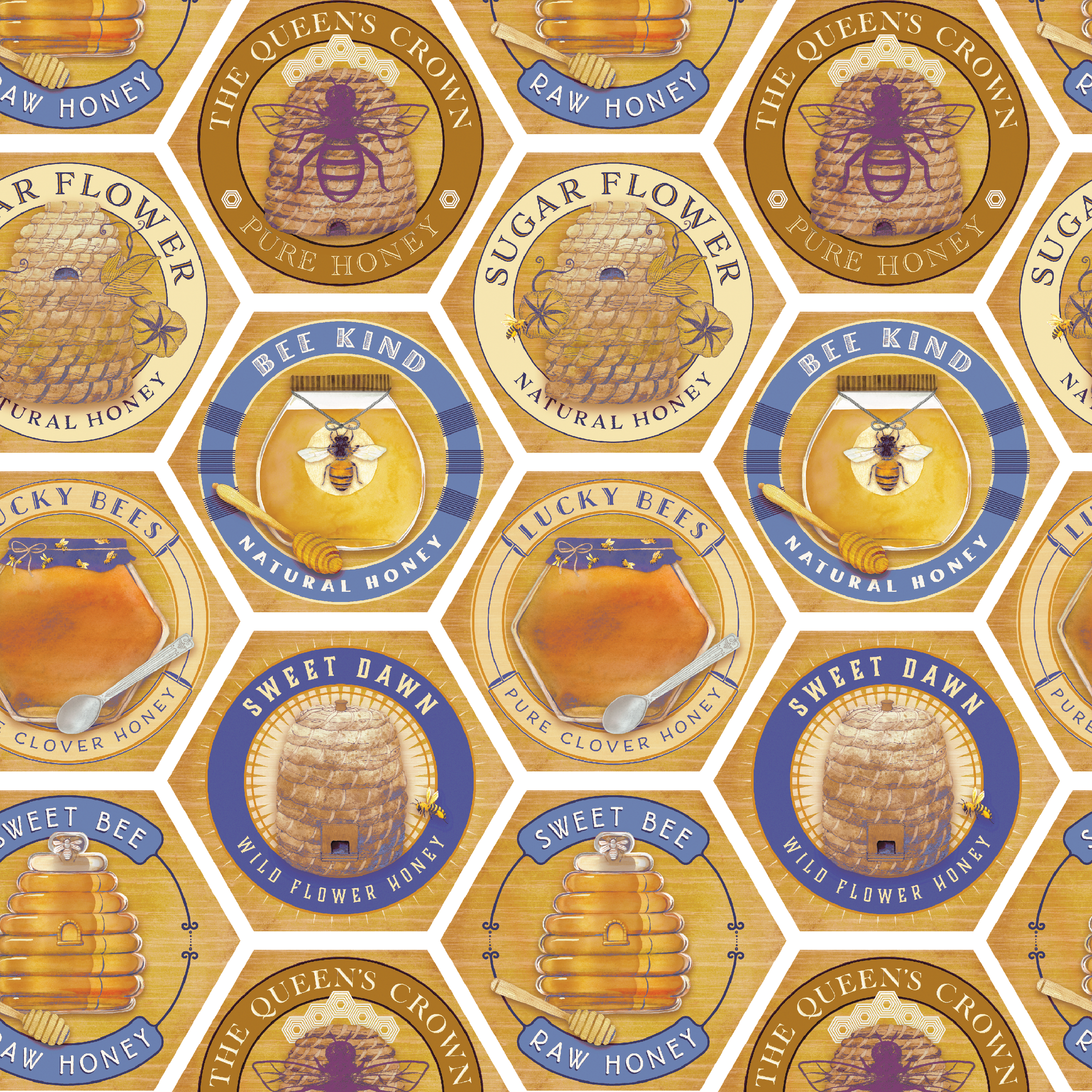 Holly Thomas - Honeycomb Haven - Golden Bee Medallion | Fabric by the Yard