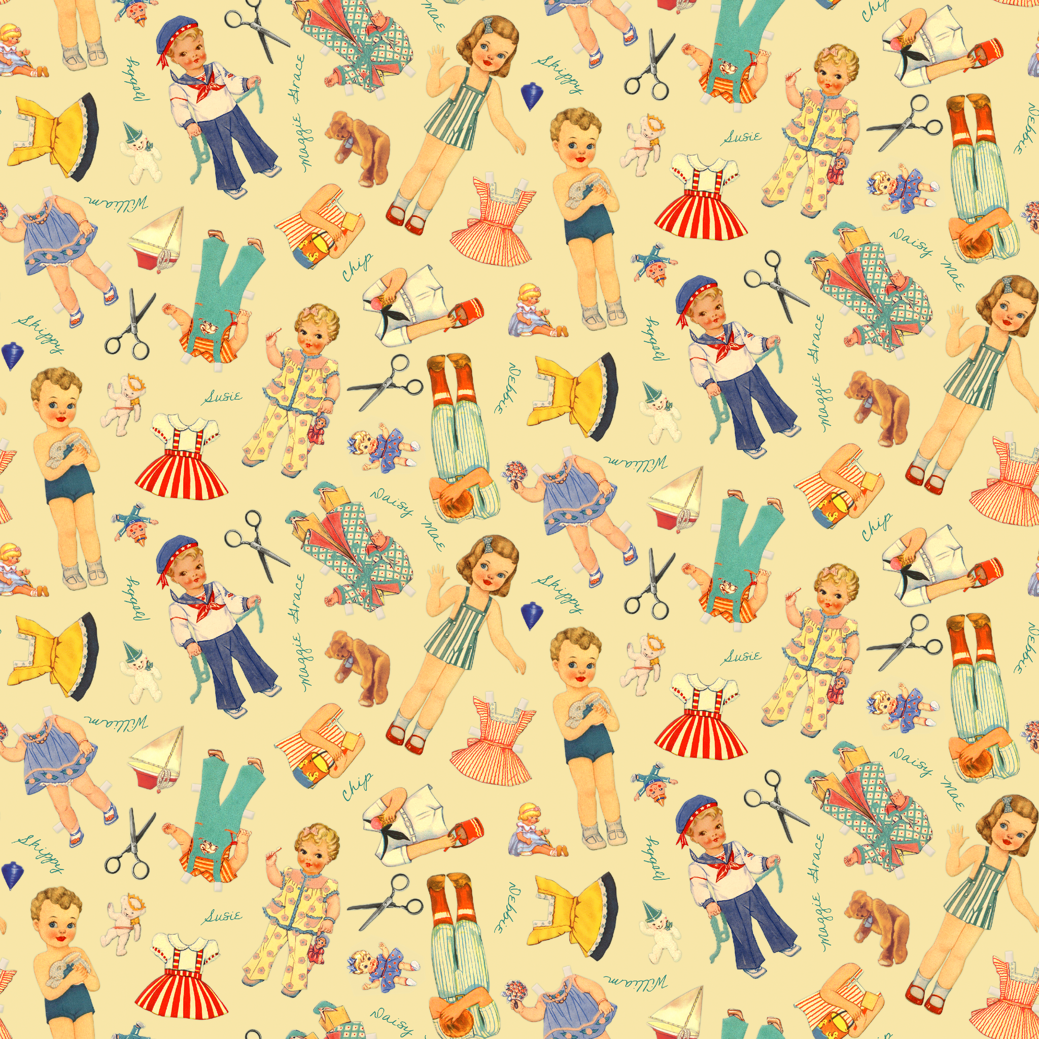 Kate Ward Thacker - Paper Doll Nostalgia - Vintage Cream | Fabric by ...