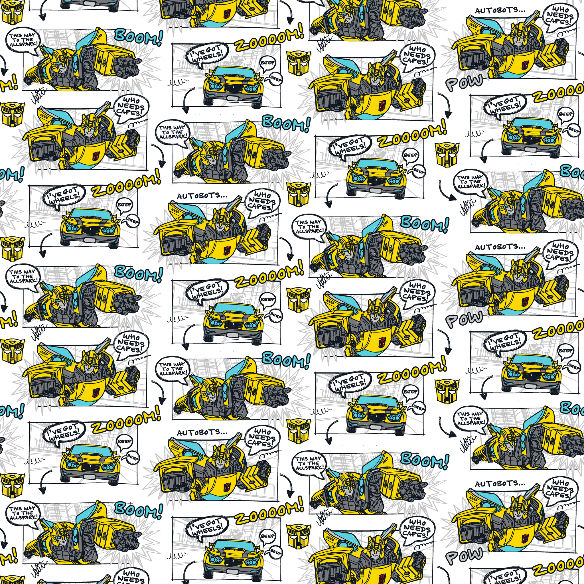 Hasbro Transformers Comic Book Collage | Fabric by the Yard