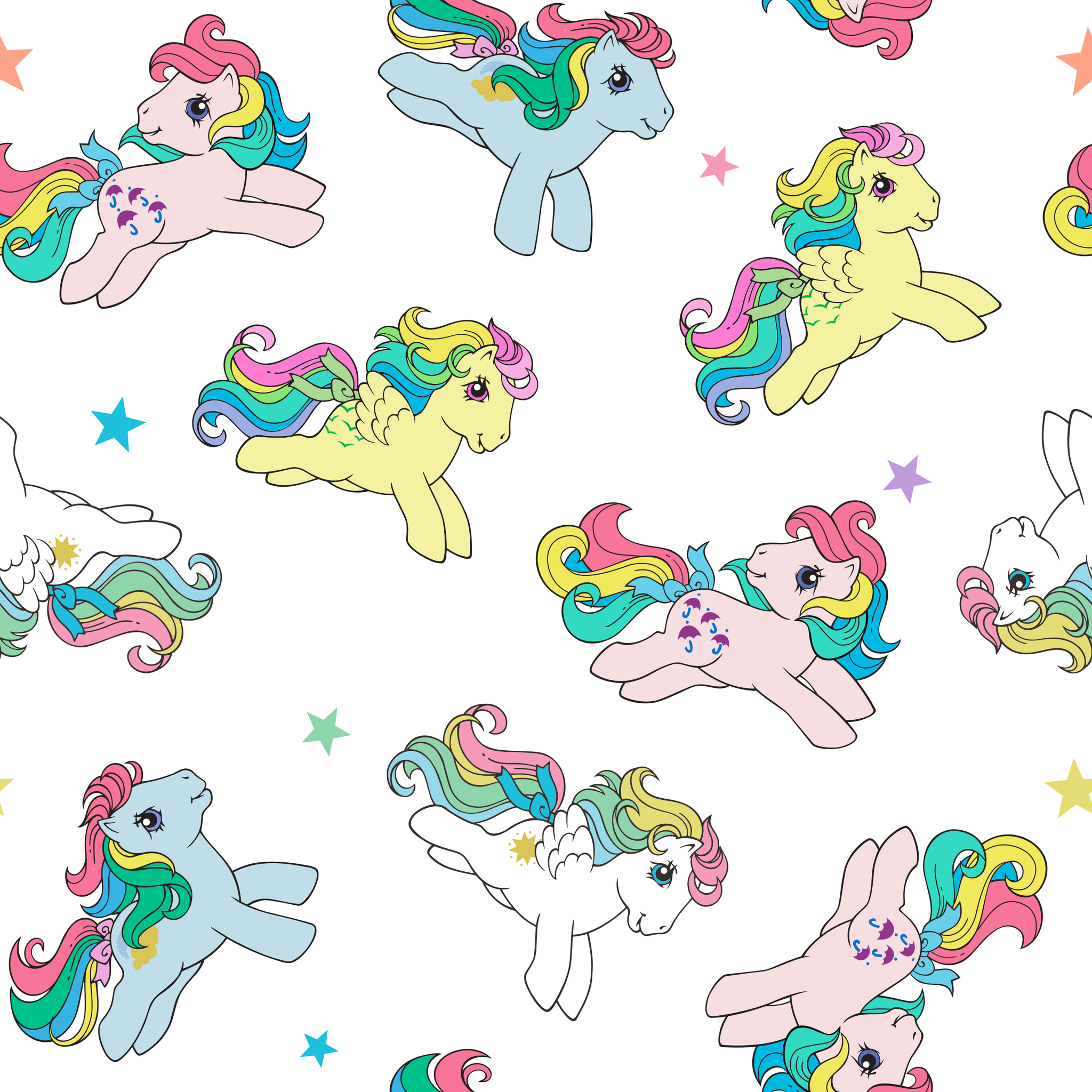 Hasbro My Little Pony Rainbow Ponies on White Background | Fabric by ...
