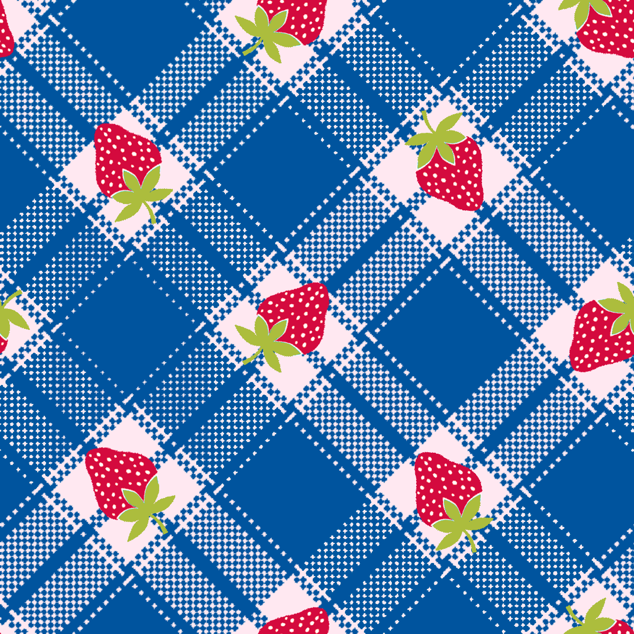 Berry Picnic - Blue Plaid Strawberry | Fabric by the Yard