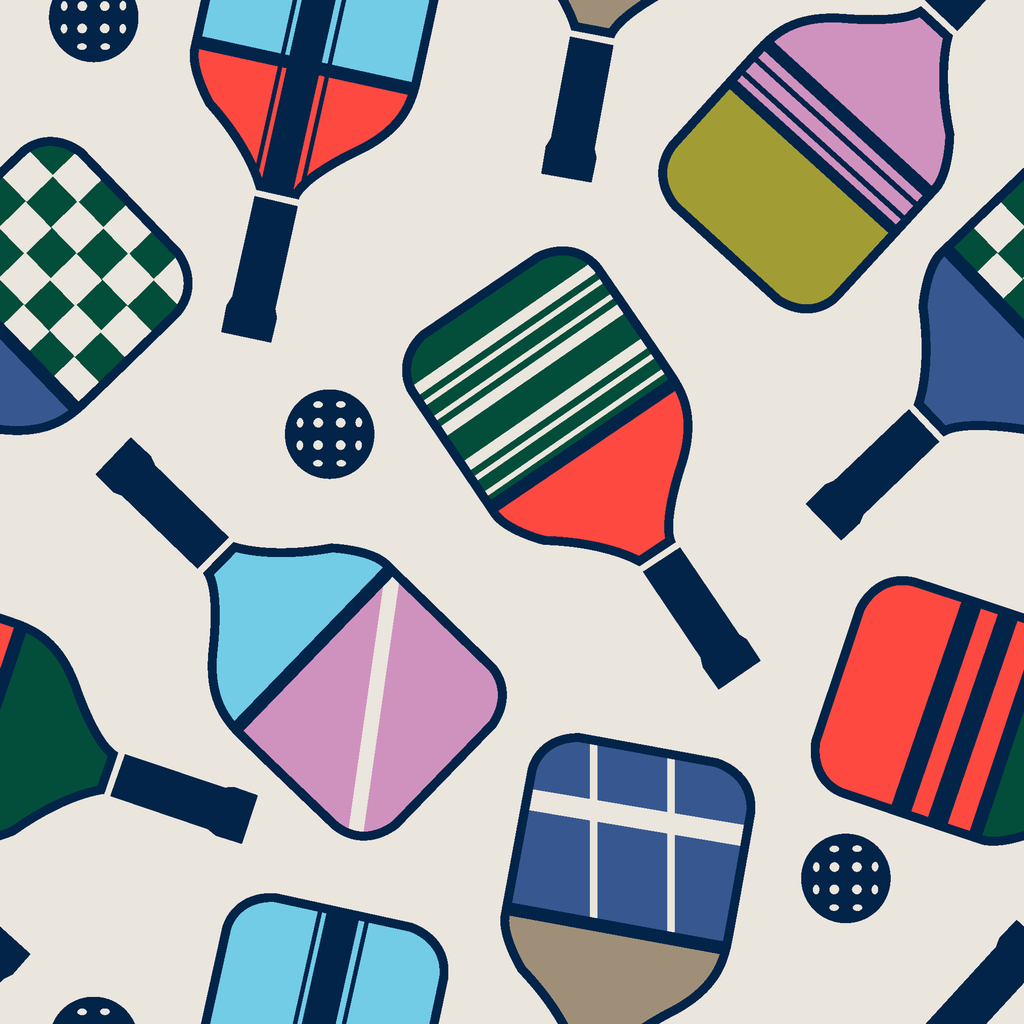 Pickleball Paddle Patch on Cream | Fabric by the Yard