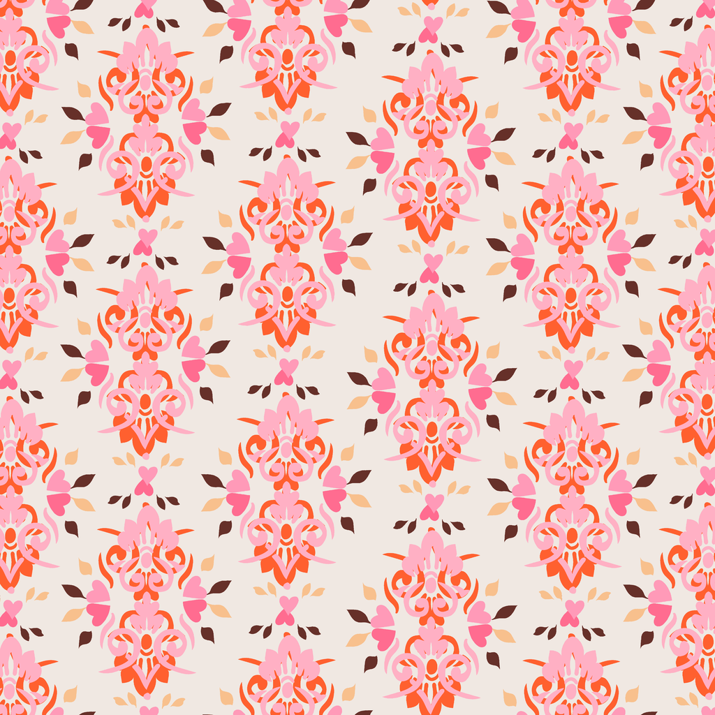Hearts A Fire on Coral Sun | Peel & Stick Wallpaper