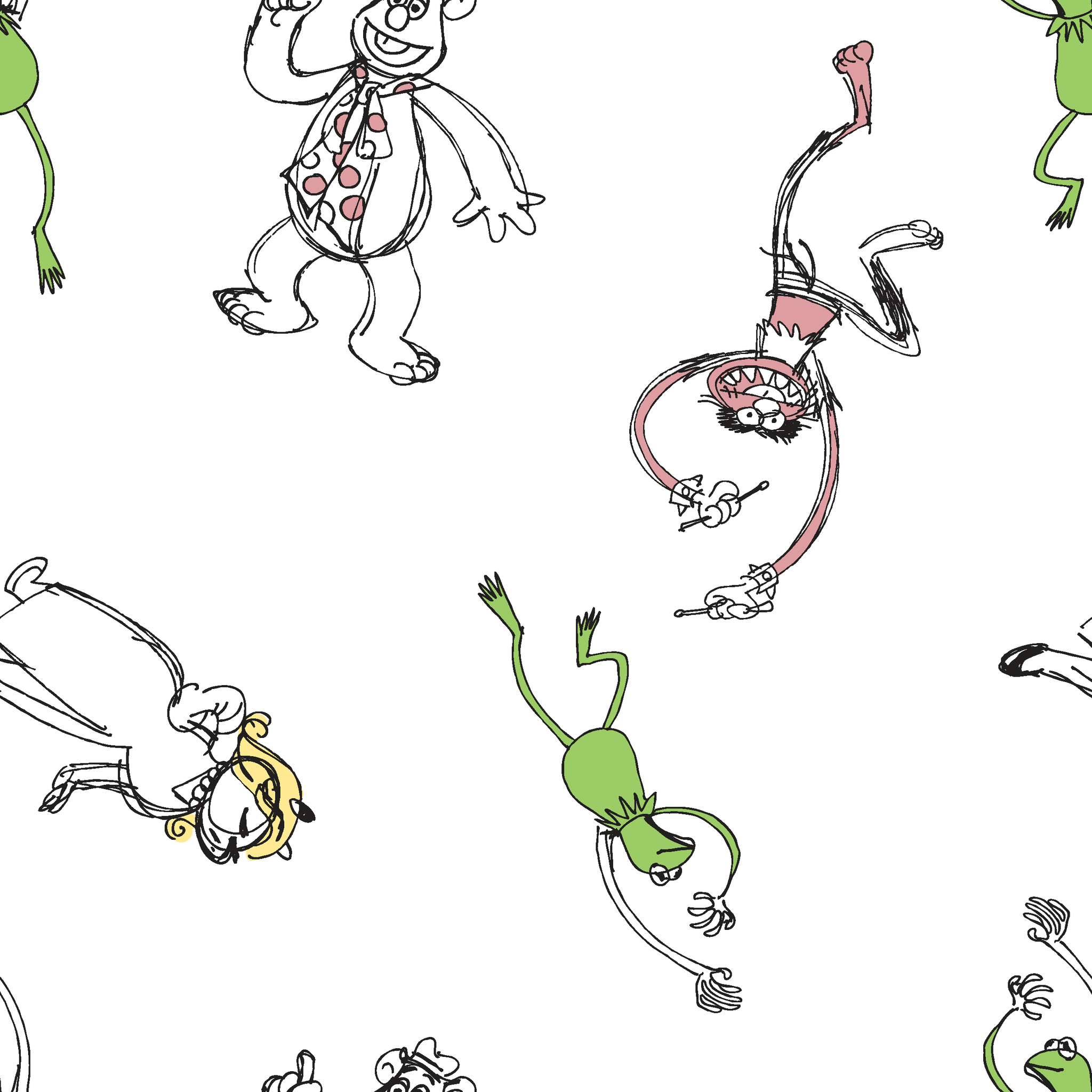 Disney Muppet Playful Sketch Pattern on White | Fabric by the Yard