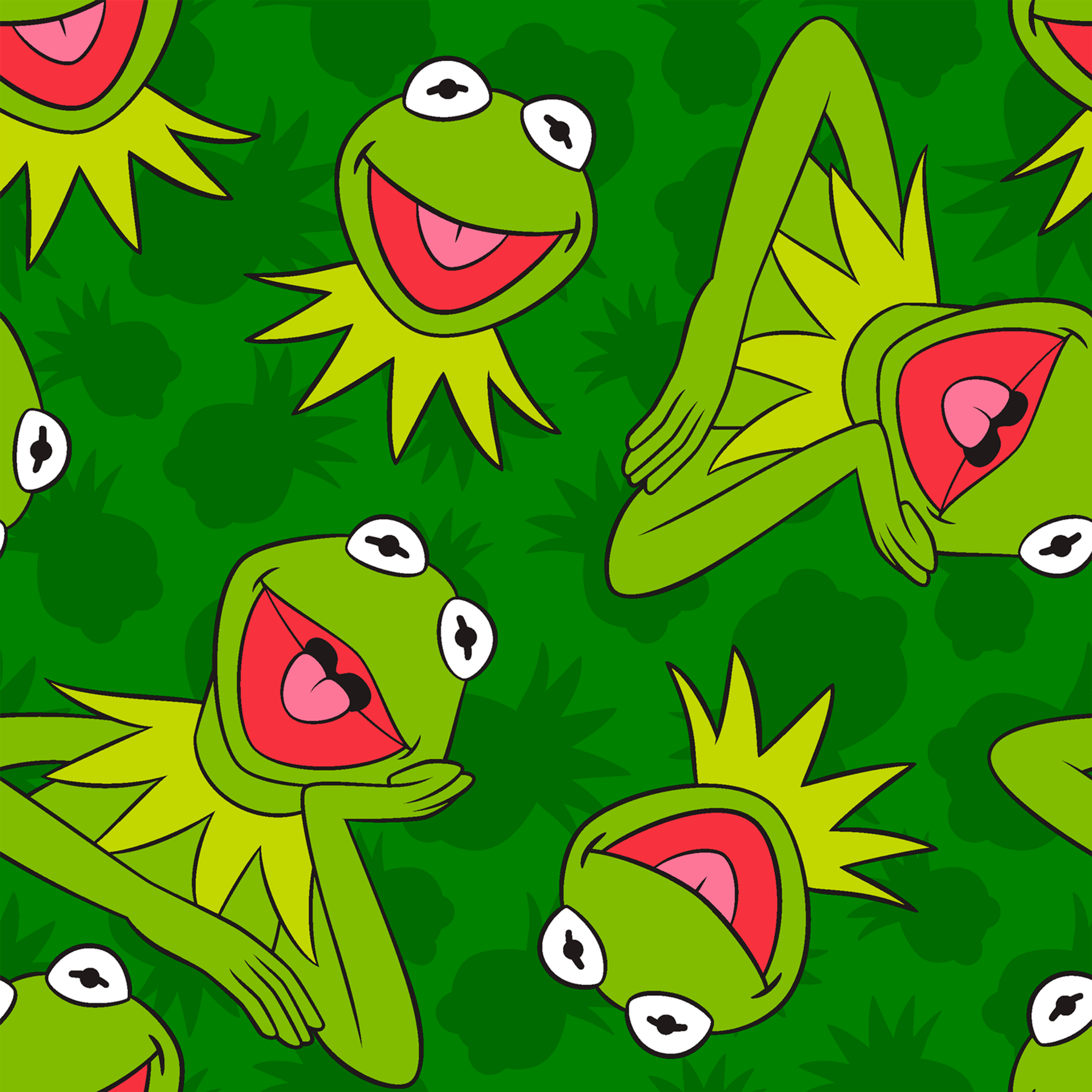 Disney Muppets Kermit Frog Pattern on Green Background | Fabric by the Yard