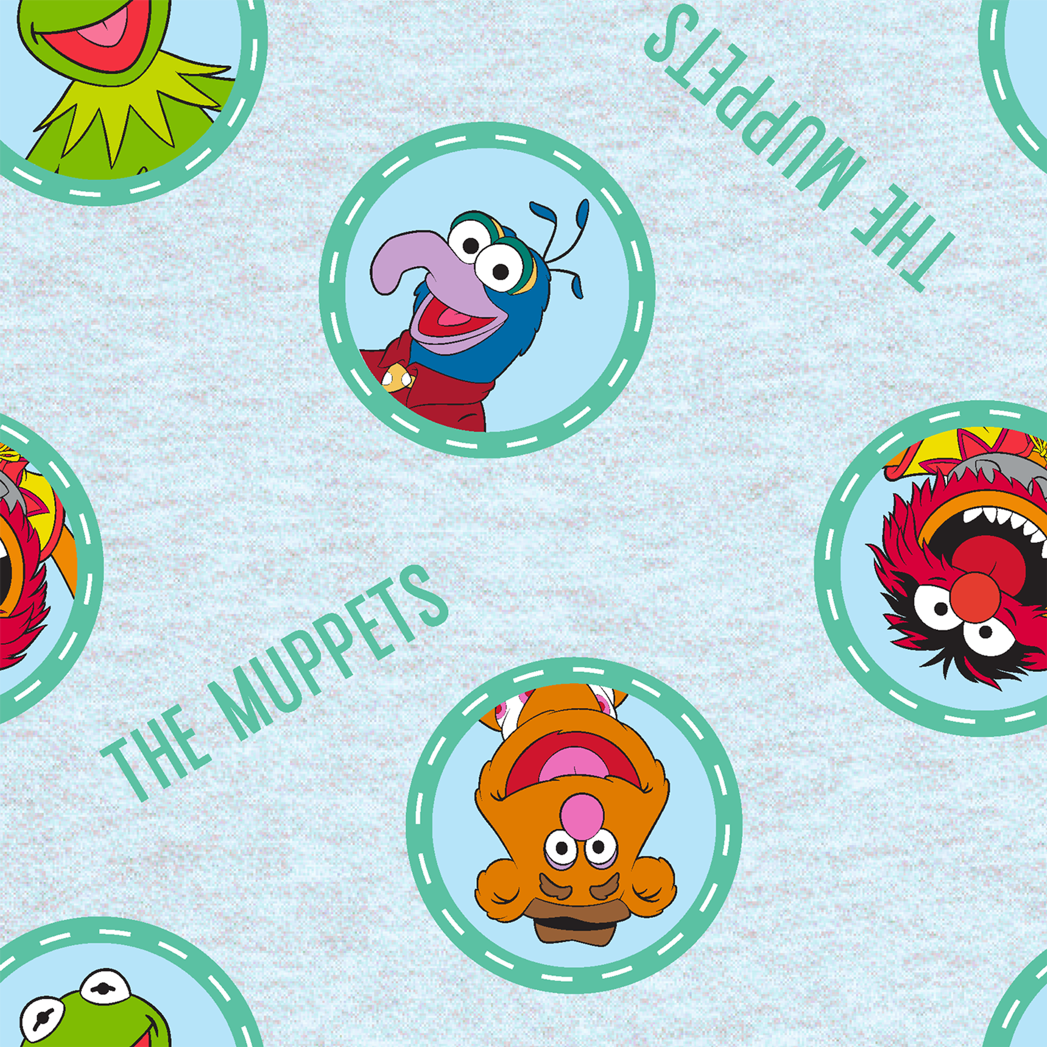 Disney Muppets Character Circles on Blue | Fabric by the Yard