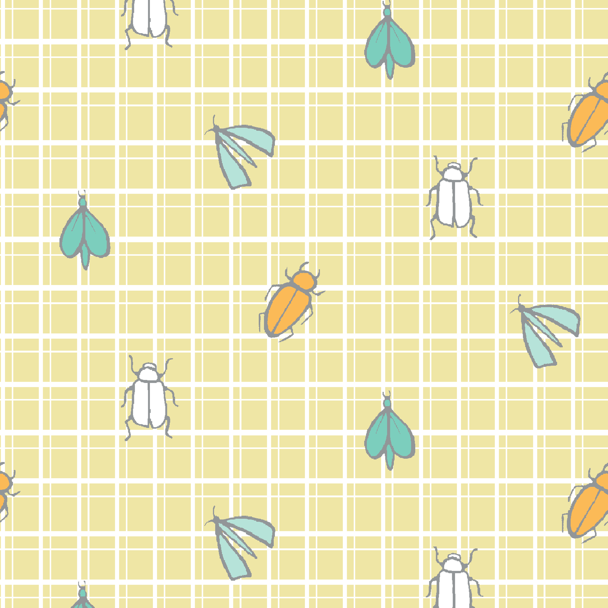 Grid Critters on Pale Yellow | Fabric by the Yard