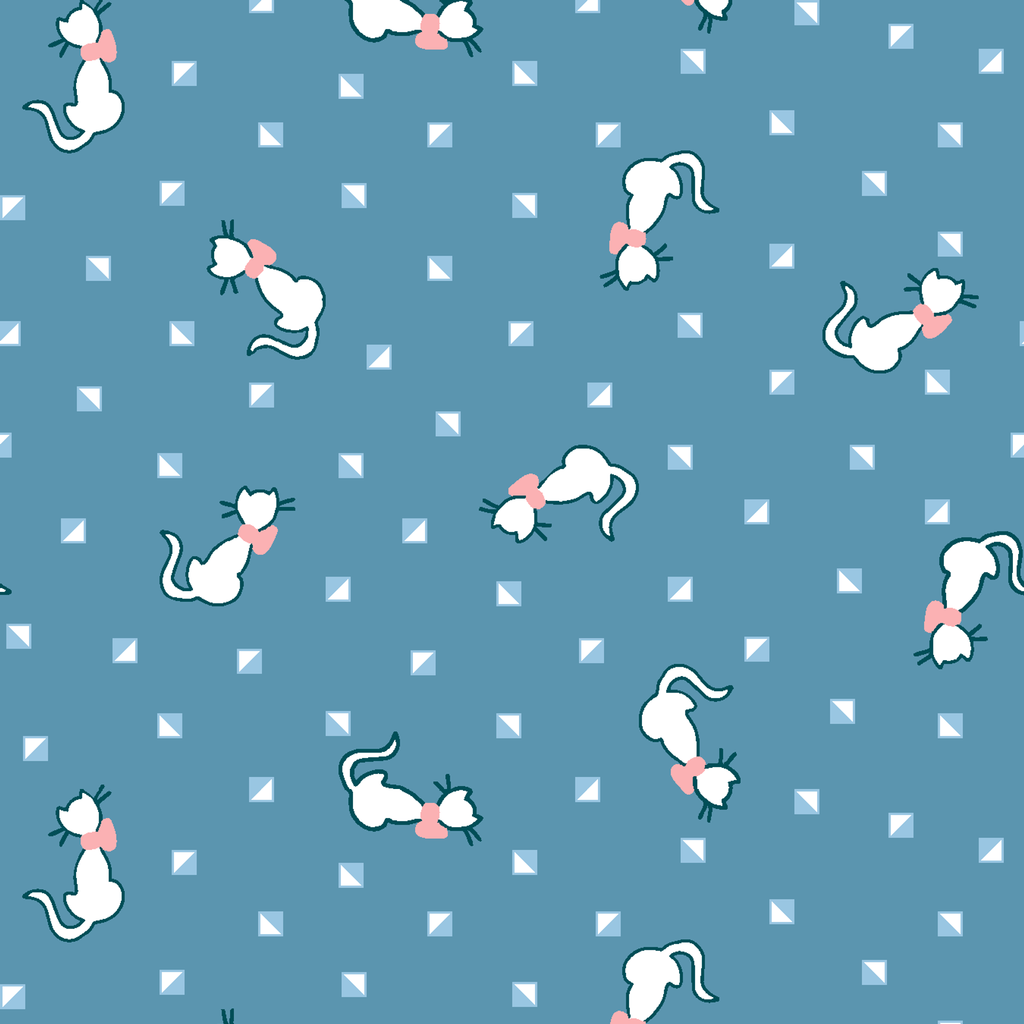 Cats Geo on Blue | Fabric by the Yard