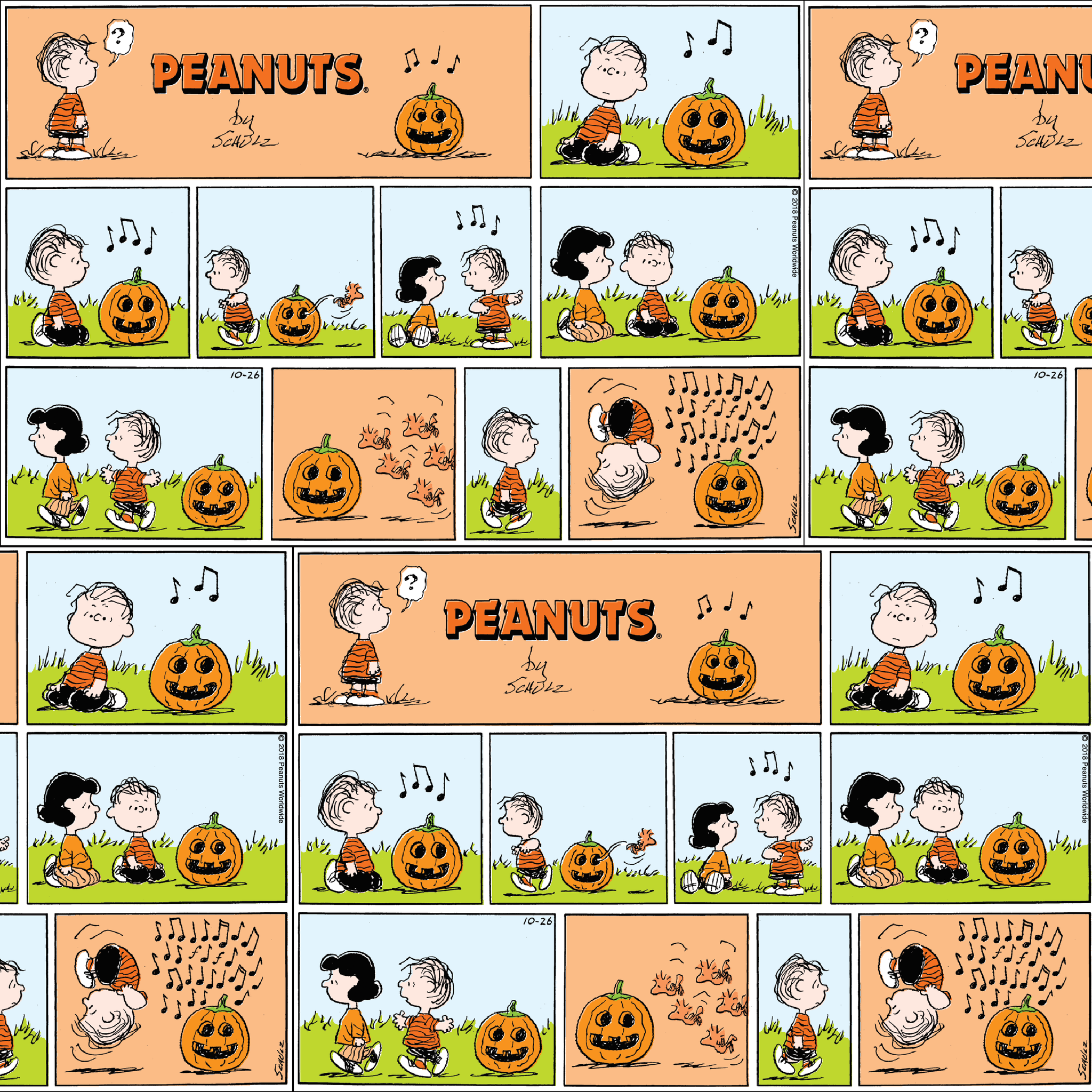 Peanuts Halloween Comic Strip Panels | Fabric by the Yard