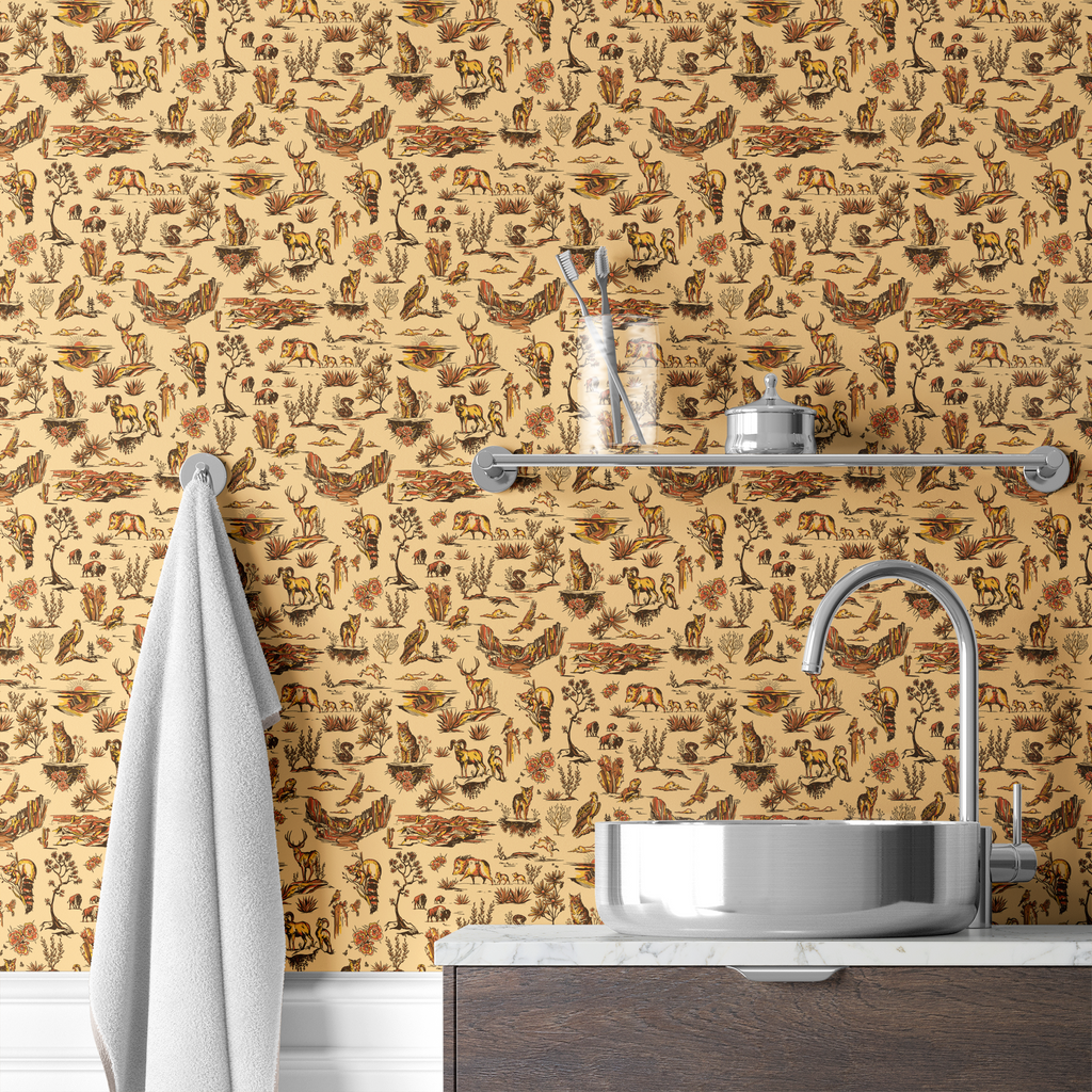 Whiskey Ginger Grand Canyon Toile Tan | Peel & Stick Wallpaper