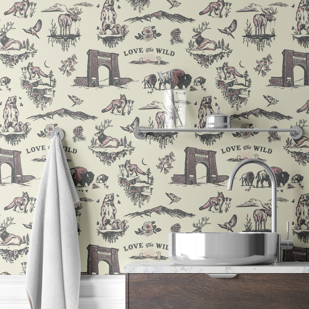 Whiskey Ginger Yellowstone Wildlife Cream | Peel & Stick Wallpaper