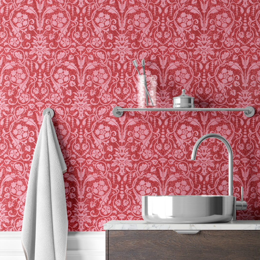 Baroque Romance in Crimson | Peel & Stick Wallpaper