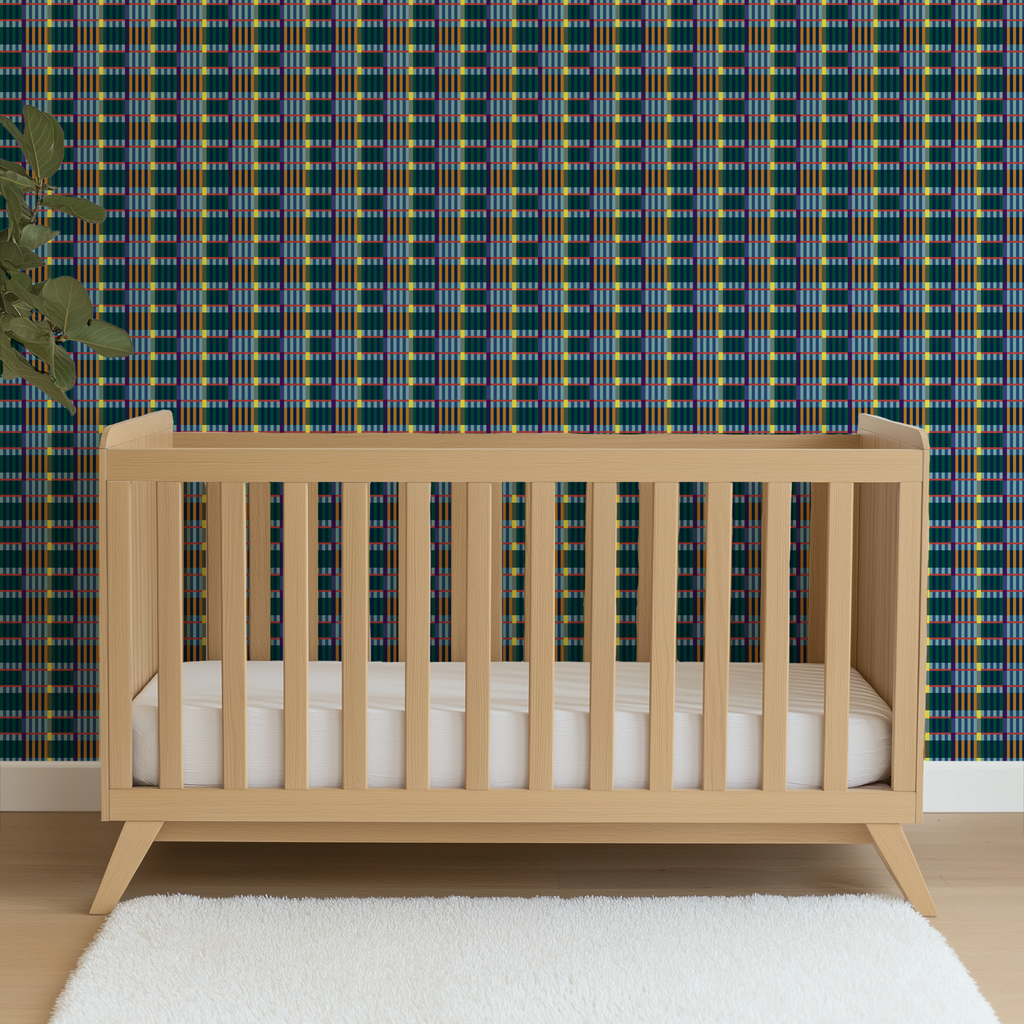 Spectrum Stripes - Blue & Turquoise Plaid | Peel & Stick Wallpaper