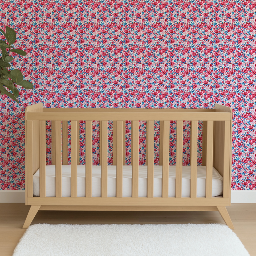 Jenny Faw Vibrant Roses in Red & Blue | Peel & Stick Wallpaper