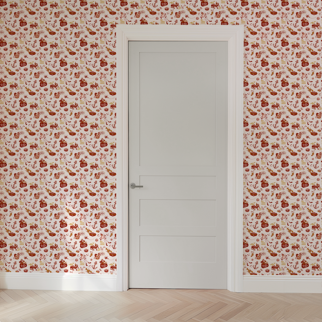 Whiskey Ginger Vintage Nautical Red | Peel & Stick Wallpaper