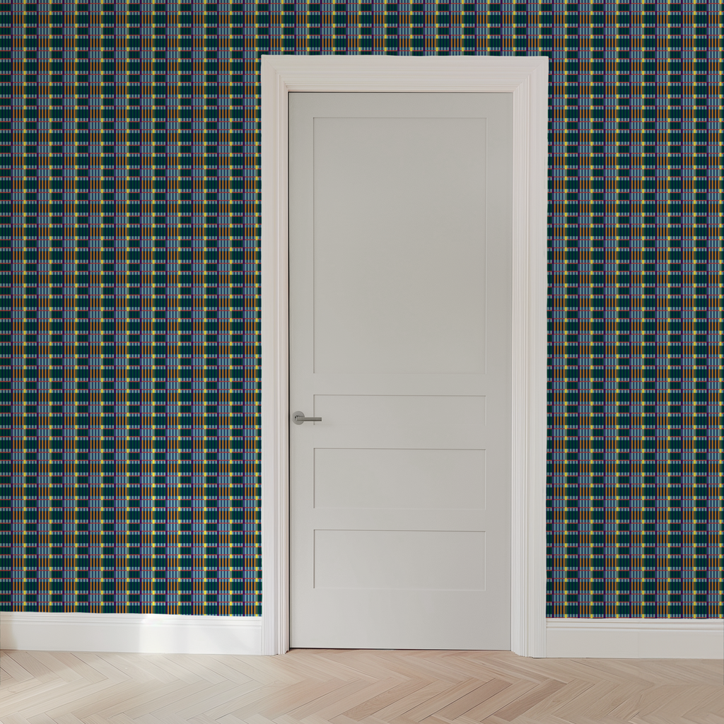 Spectrum Stripes - Blue & Turquoise Plaid | Peel & Stick Wallpaper