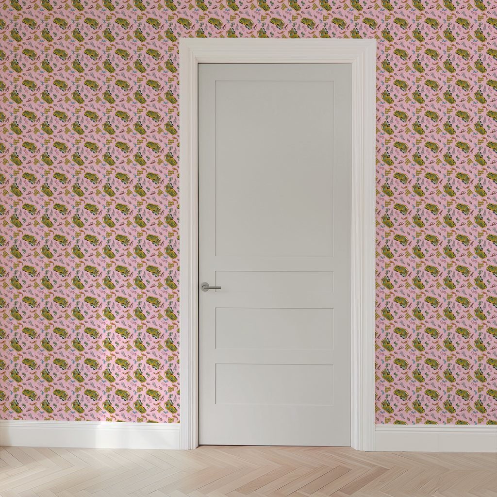 The Magic School Bus Preshistoric Toss on Pink | Peel & Stick Wallpaper